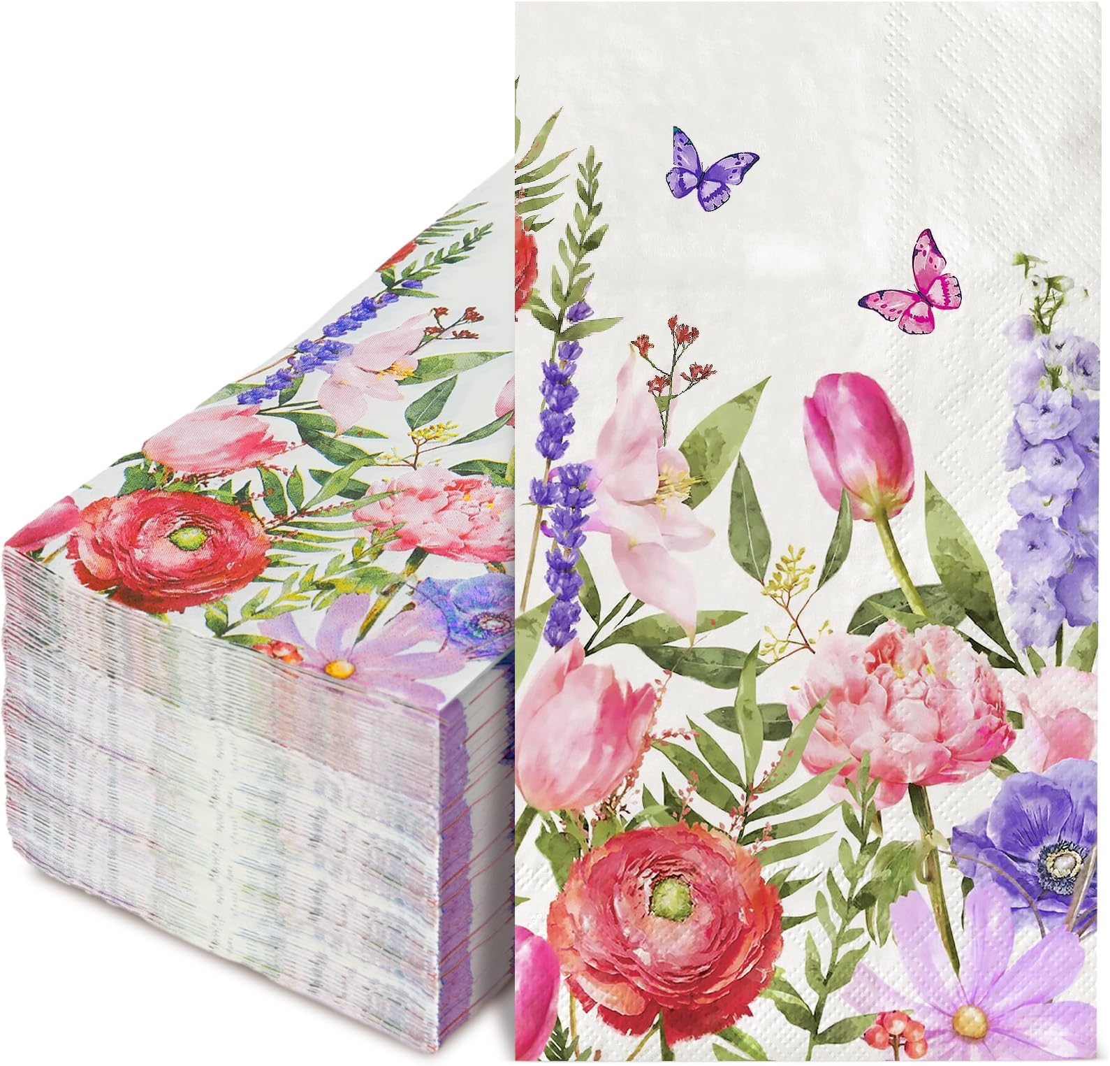 Amazon.com: AnyDesign 80 Pack Floral Guest Napkins Pink Purple Flower ...
