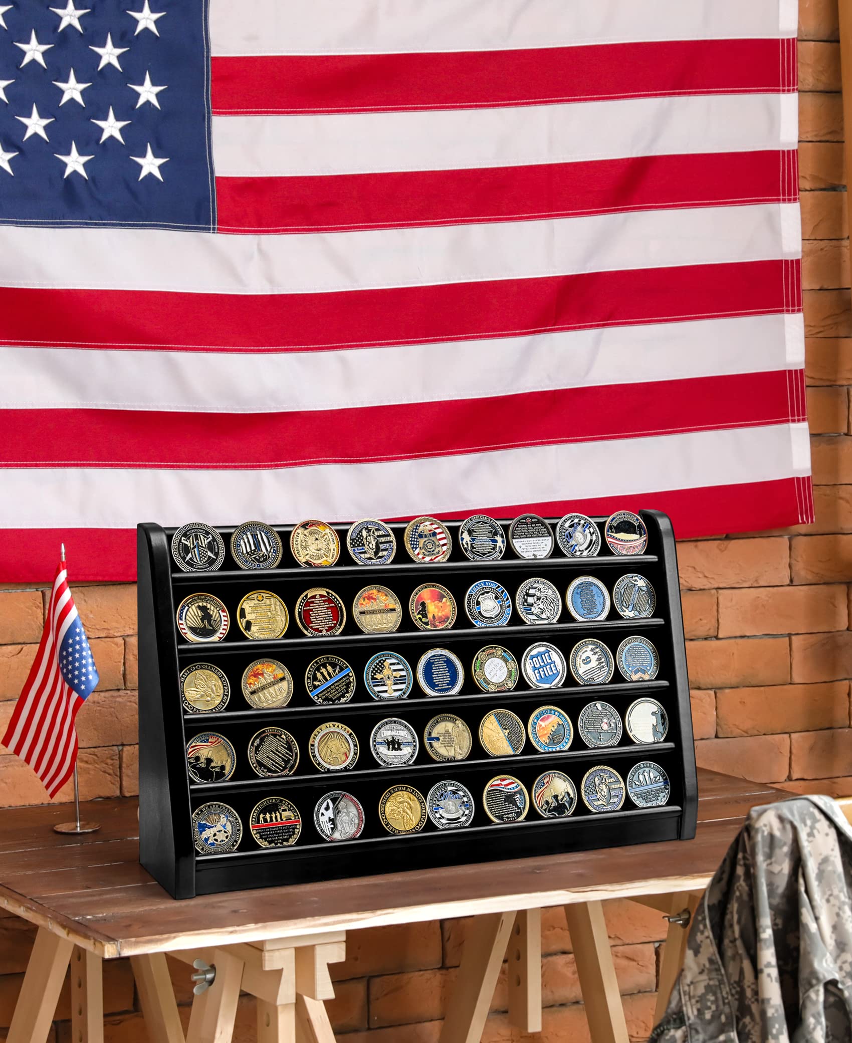 DecoWoodo Challenge Coin Display Stand Wooden Rack Military Coin Holder ...