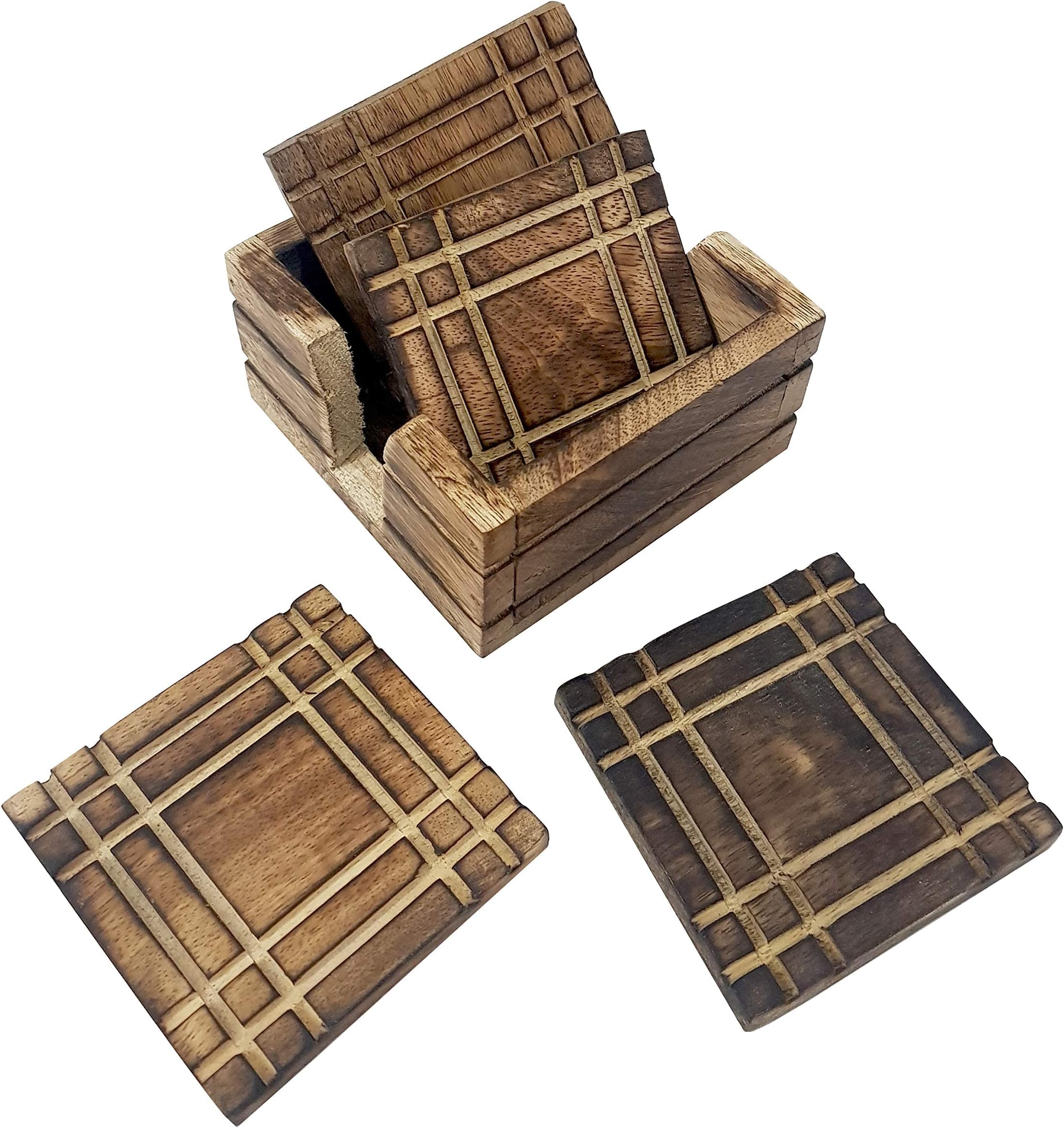 Amazon.com: Wood Coasters Set, Decorative Tree Holder with 4 Pieces ...