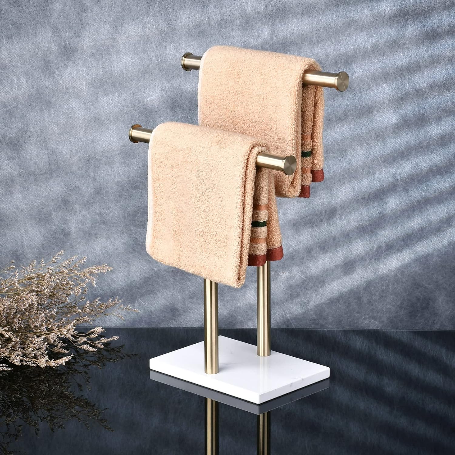 Amazon.com: Gold Countertop Towel Rack T-Shape Towel Stand with Marble ...