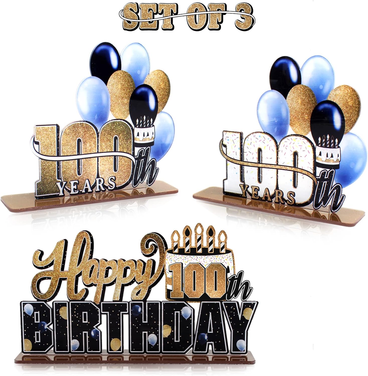 Amazon.com: LINGTEER Happy 100th Birthday Gold Acrylic Table Topper ...