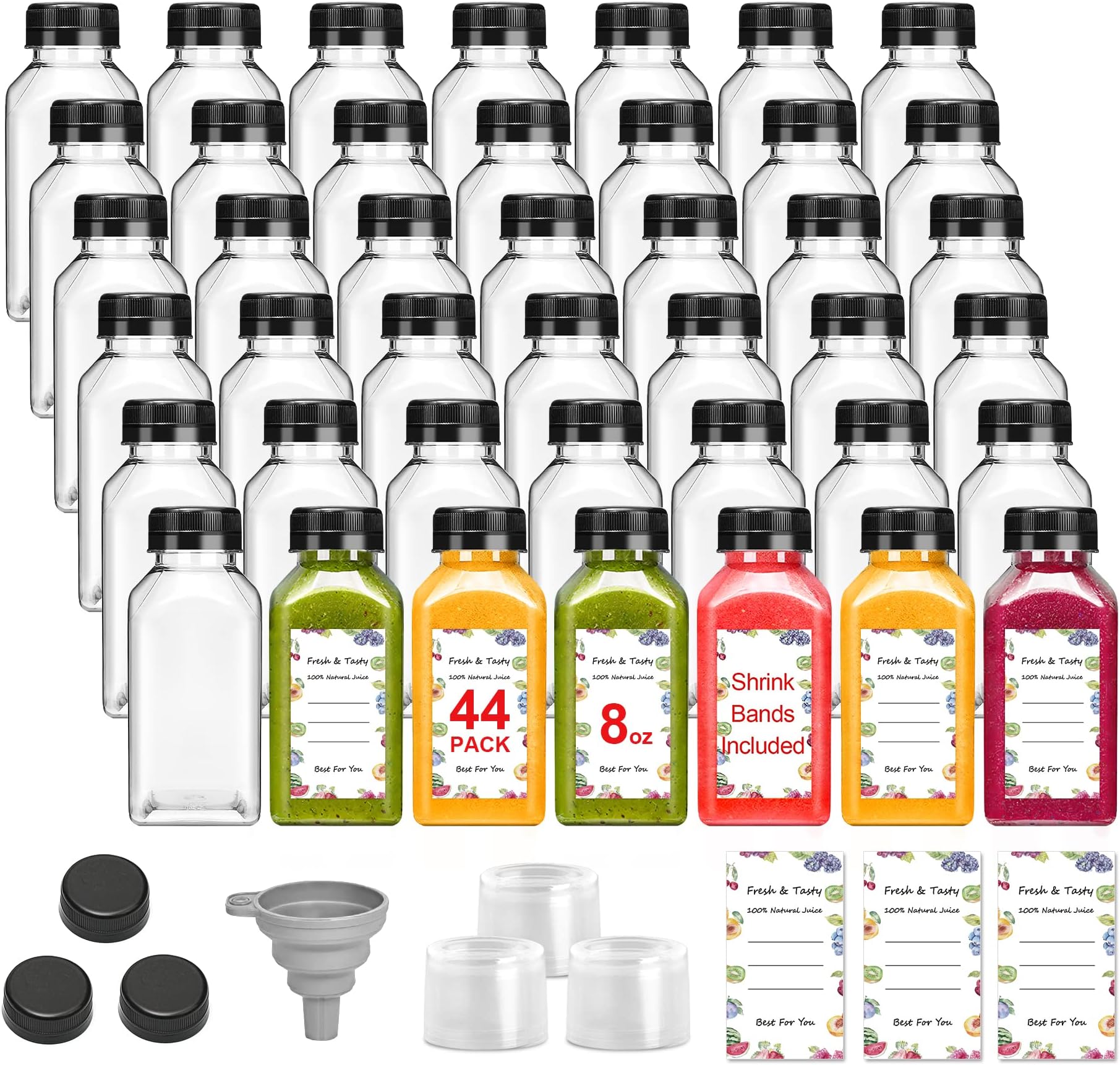 Amazon.com: 200 Pcs Plastic Bottles with Caps Square Clear Juice ...