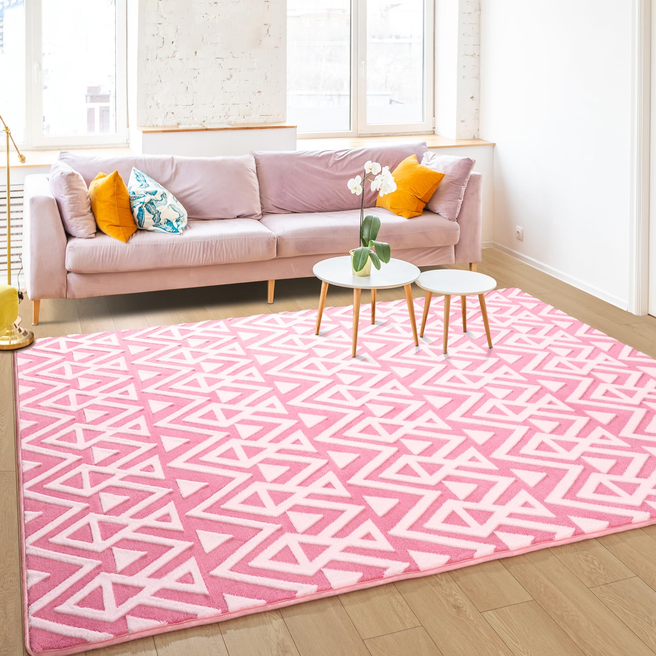 Unirea Geometric Shag Area Rugs for Bedroom, Pink 6x9 Feet Machine ...