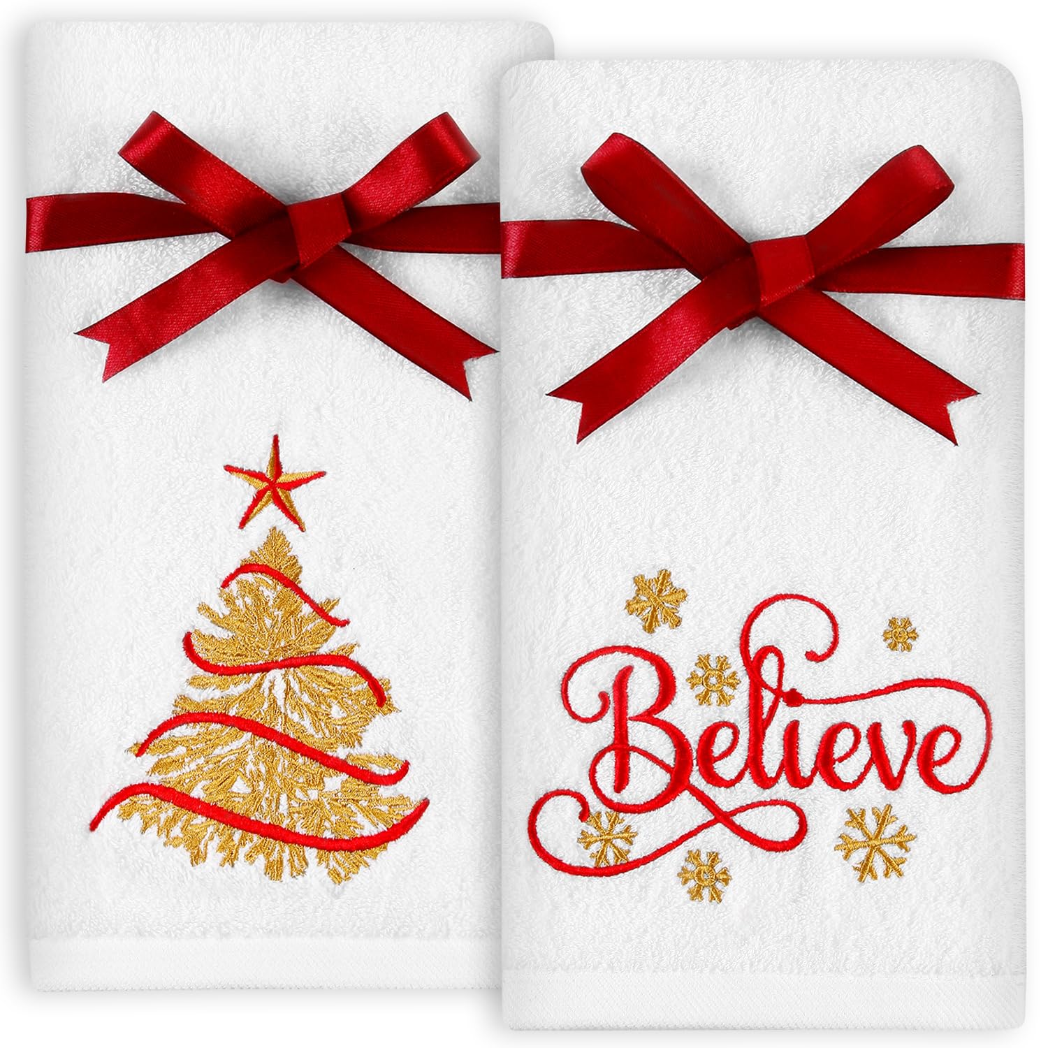 Amazon.com: Quera 2 Pack Christmas Hand Towels Golden Christmas Tree ...
