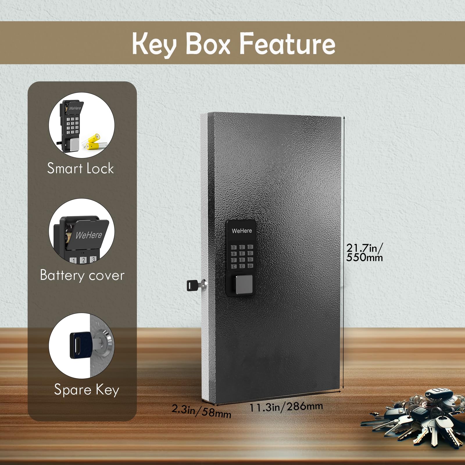 Snapklik.com : 48 Key Lock Box Wall Mount, Smart Key Cabinet One Time Password/APP Bluetooth ...