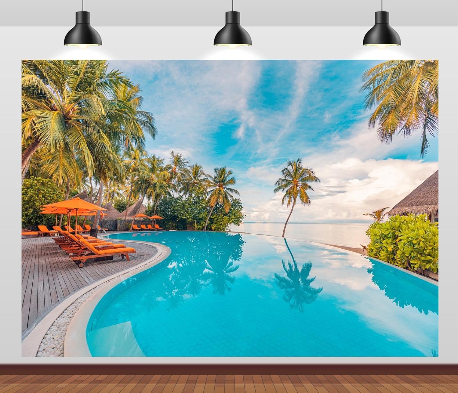 Amazon.com : CORFOTO 7x5ft Fabric Swimming Pool Backdrop Tropical ...