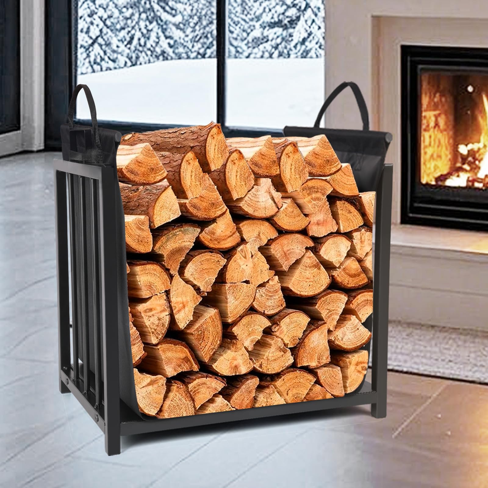 Firewood Boxes With Handles Goplus 19 Folding Firewood Rack, Portable