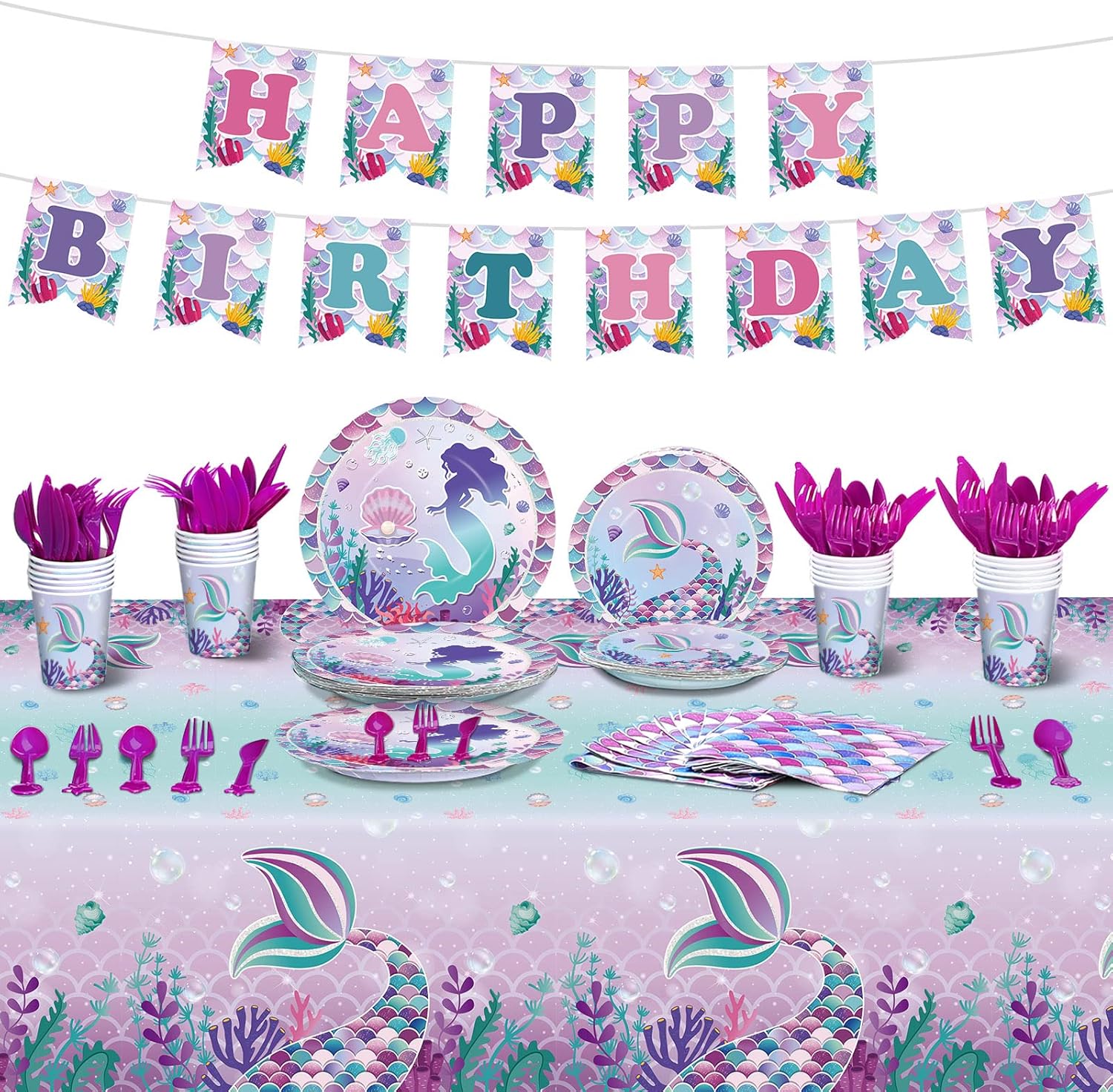 Amazon.com: 172 Pcs Mermaid Party Supplies Mermaid Birthday Set for ...