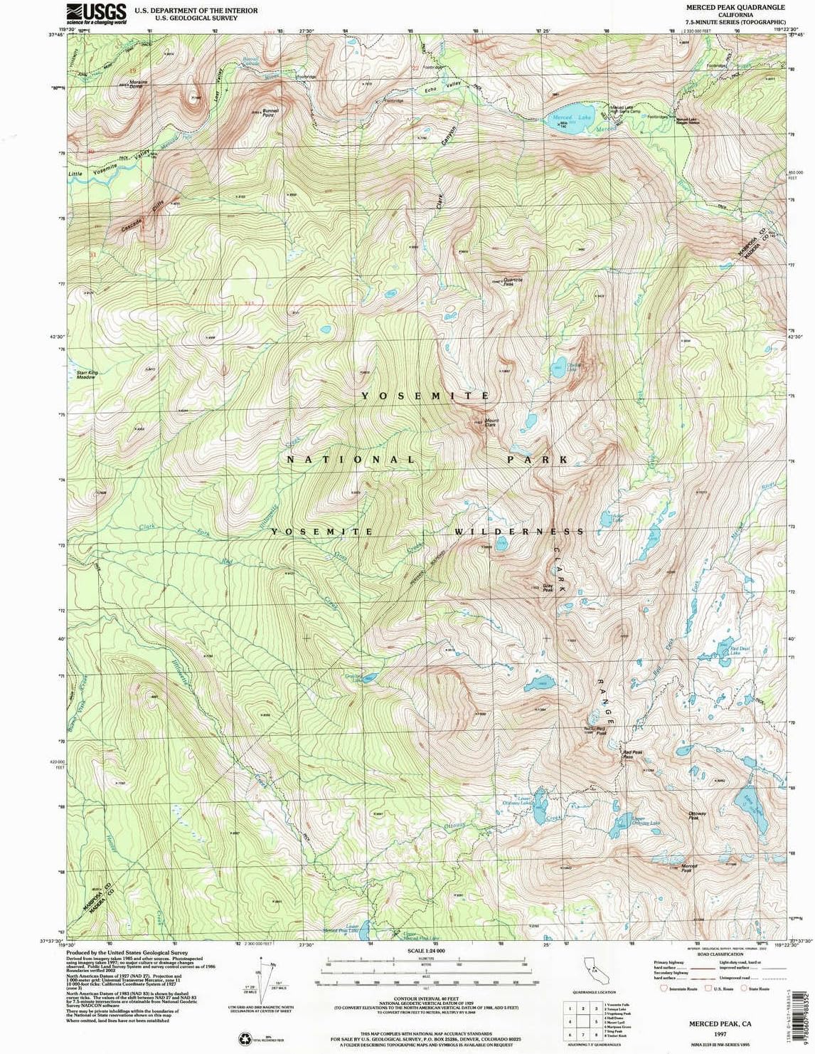 Amazon.com : YellowMaps Merced Peak CA topo map, 1:24000 Scale, 7.5 X 7 ...