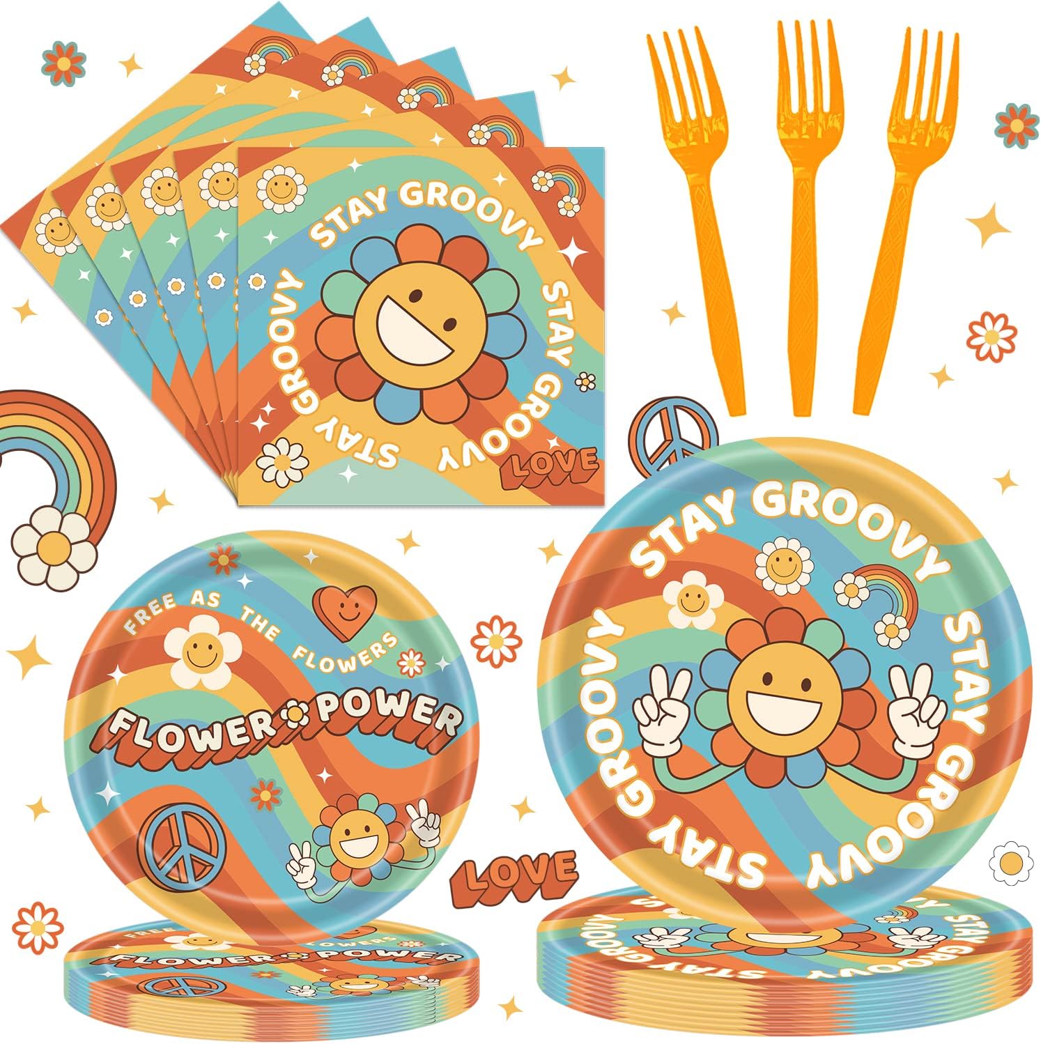 Amazon.com: Joy Gatherer Groovy Birthday Party Supplies Tableware ...