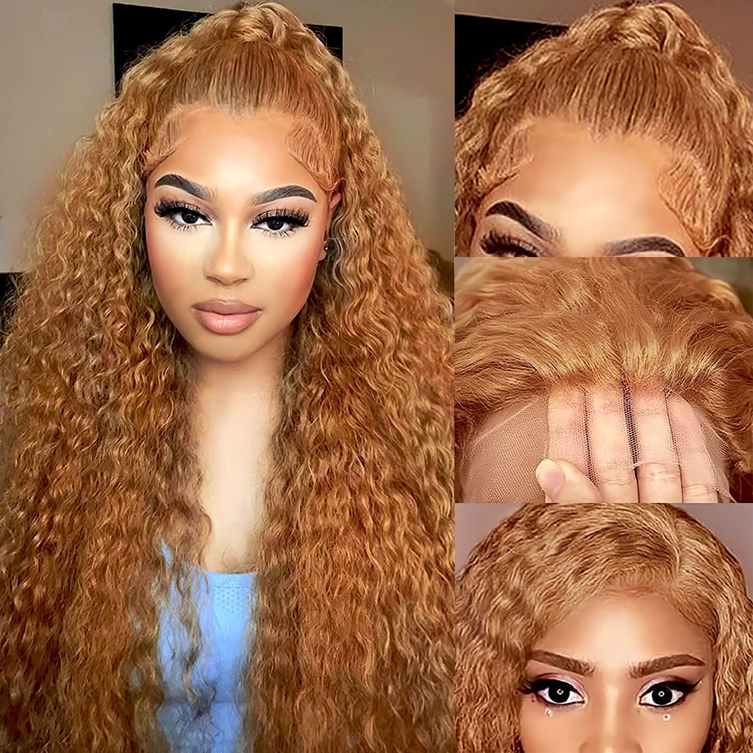 Amazon.com : TOYERE 30 Inch 13x6 Honey Blonde Curly Wig Human Hair HD ...