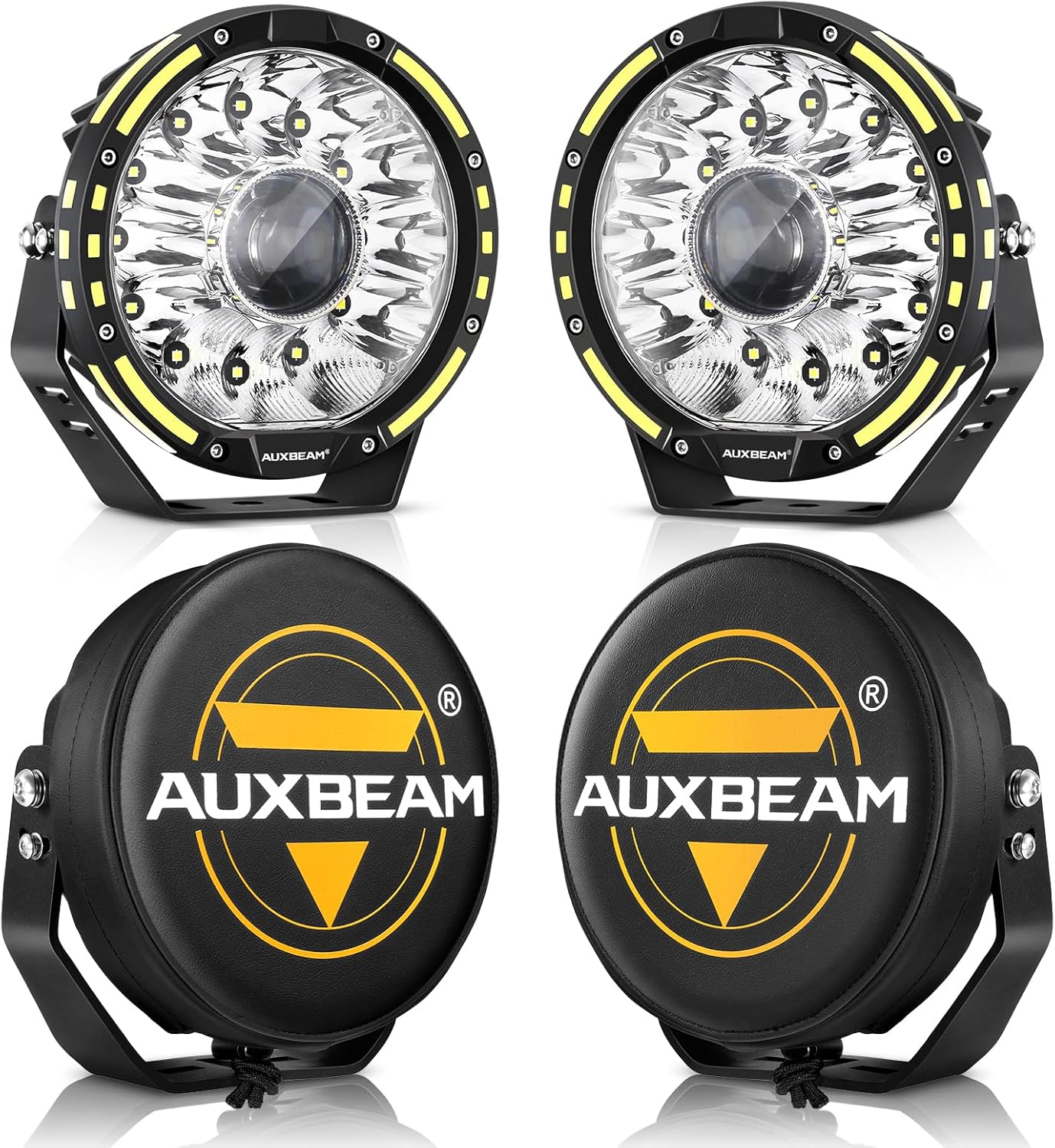 Amazon.com: Auxbeam 7 Inch Round Offroad Lights with Leather Black ...
