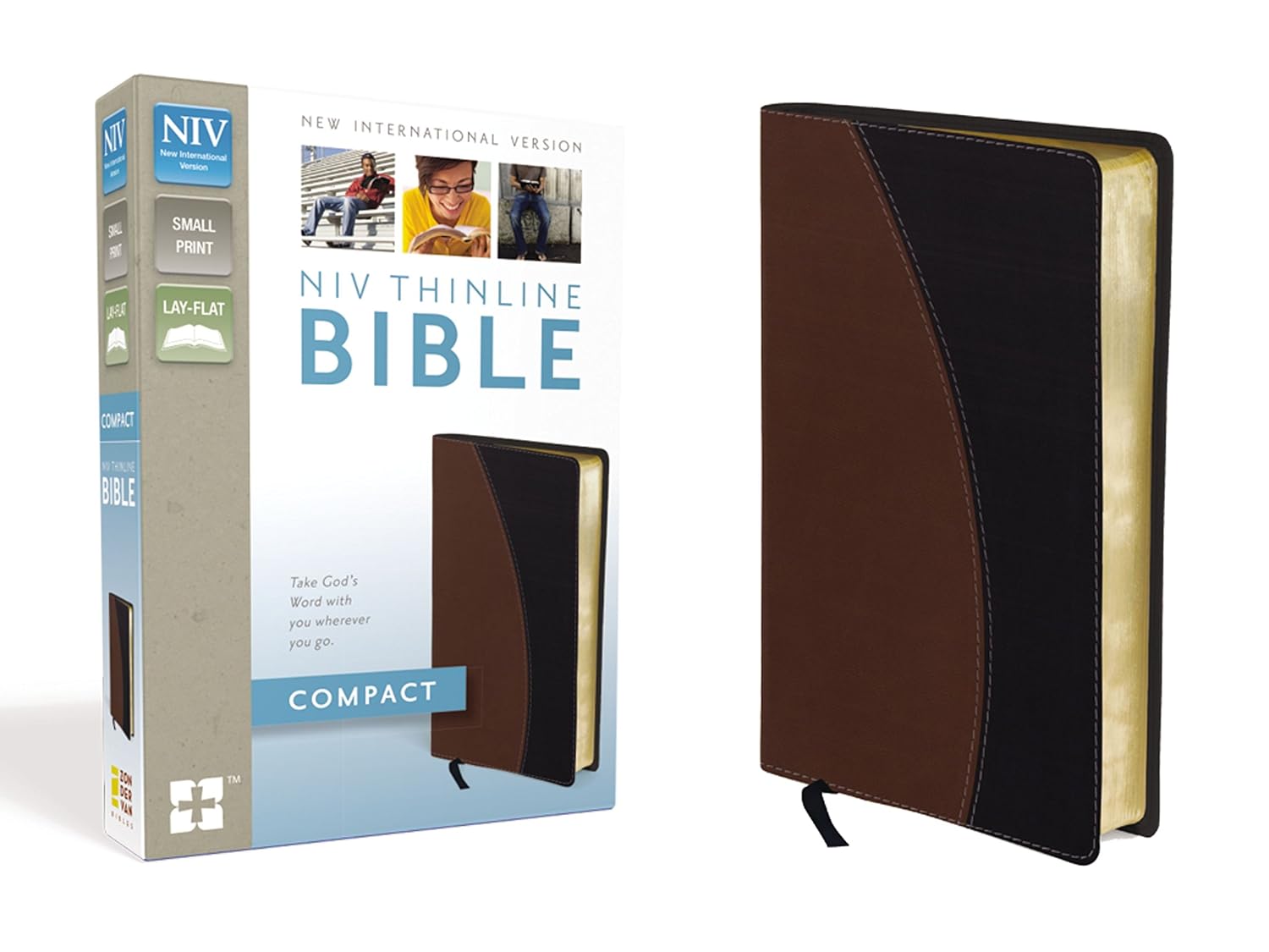 NIV, Thinline Bible, Compact, Leathersoft, Tan/Black, Red Letter ...