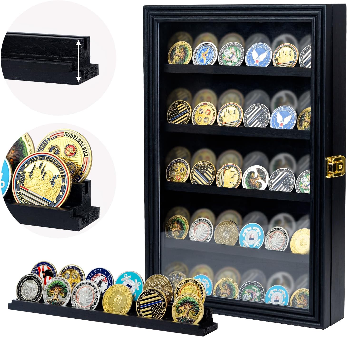 Military Challenge Coin Display Case, 16”x12” Wooden American Flag ...