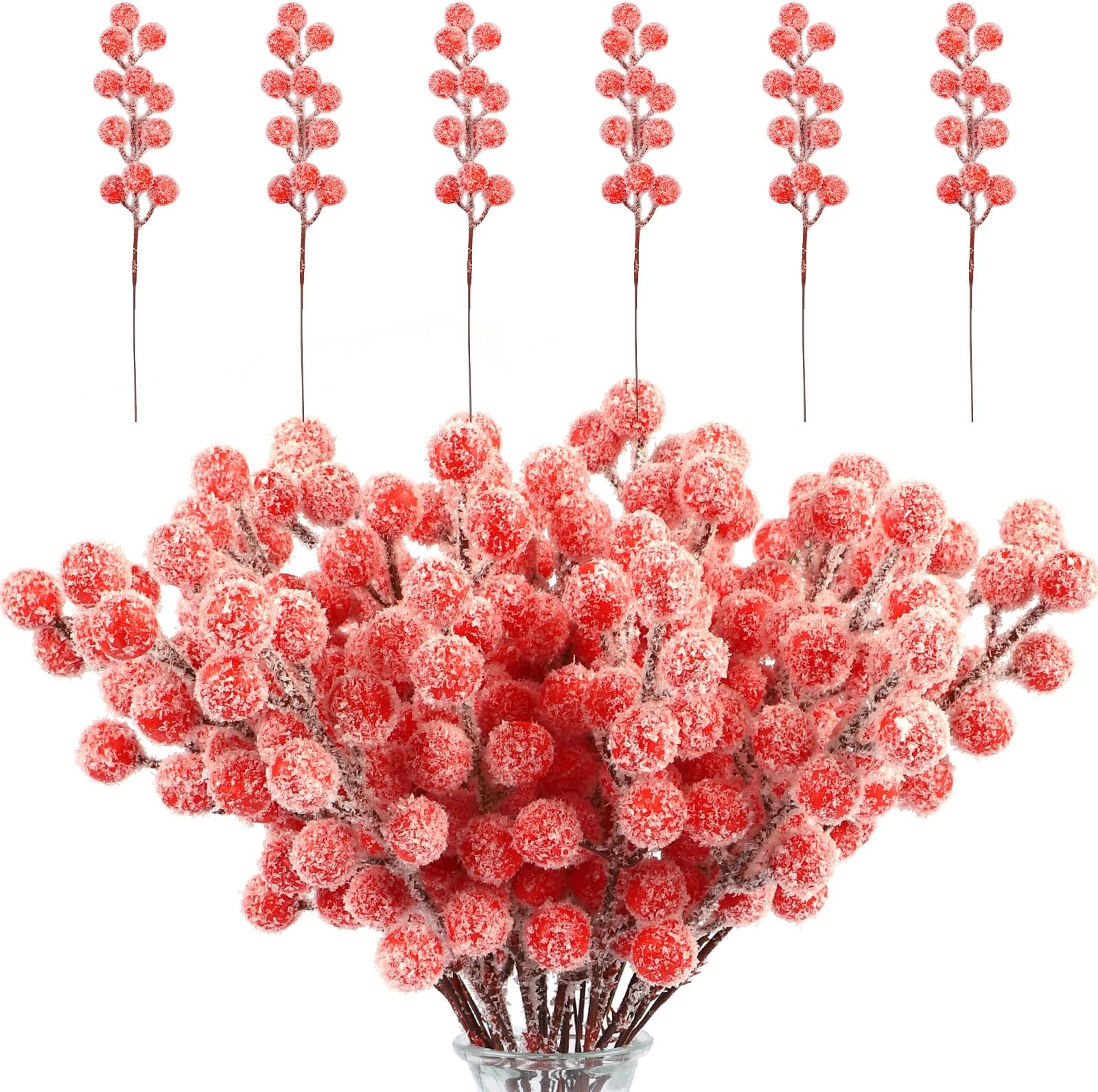 Amazon.com: 24Pcs Artificial Berry Picks Snow Sprays Christmas Frosted ...