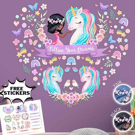 Amazon.com: 9 Pieces Unicorn Room Decal for Girls Bedroom Unicorn ...