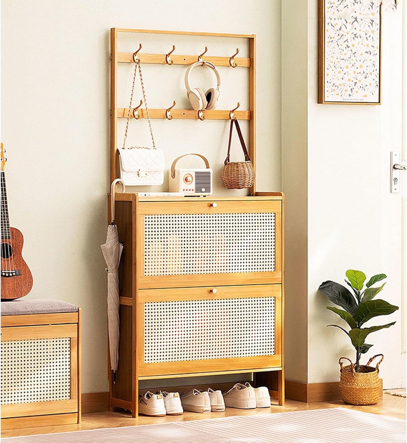 Amazon.com: Shoe Storage Cabinet with Hooks, Narrow Slim Shoe Rack ...