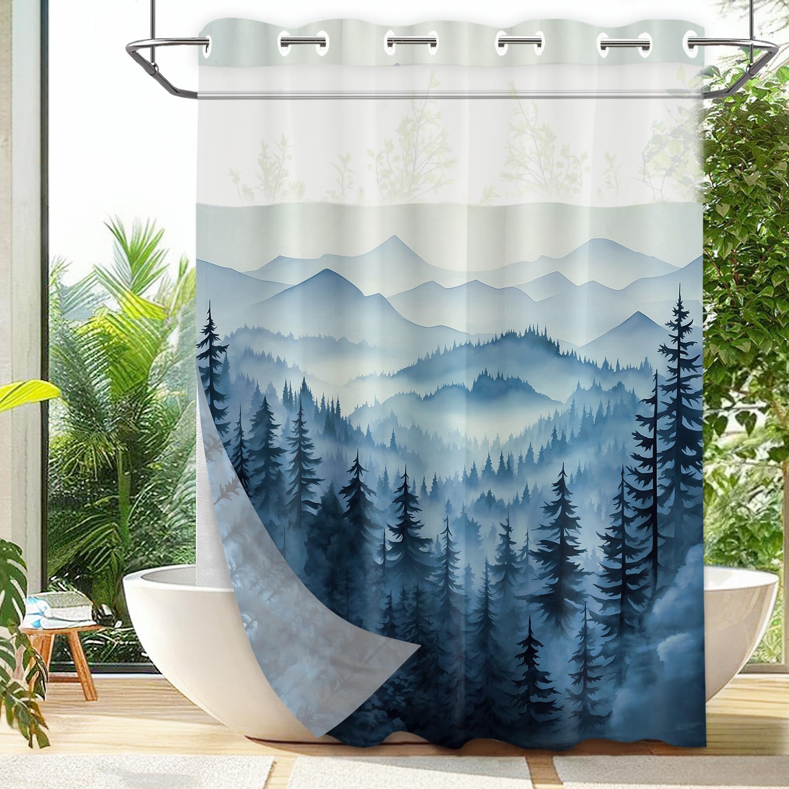 Amazon.com: QGHOT Forest Hookless Shower Curtain with Snap in Liner ...