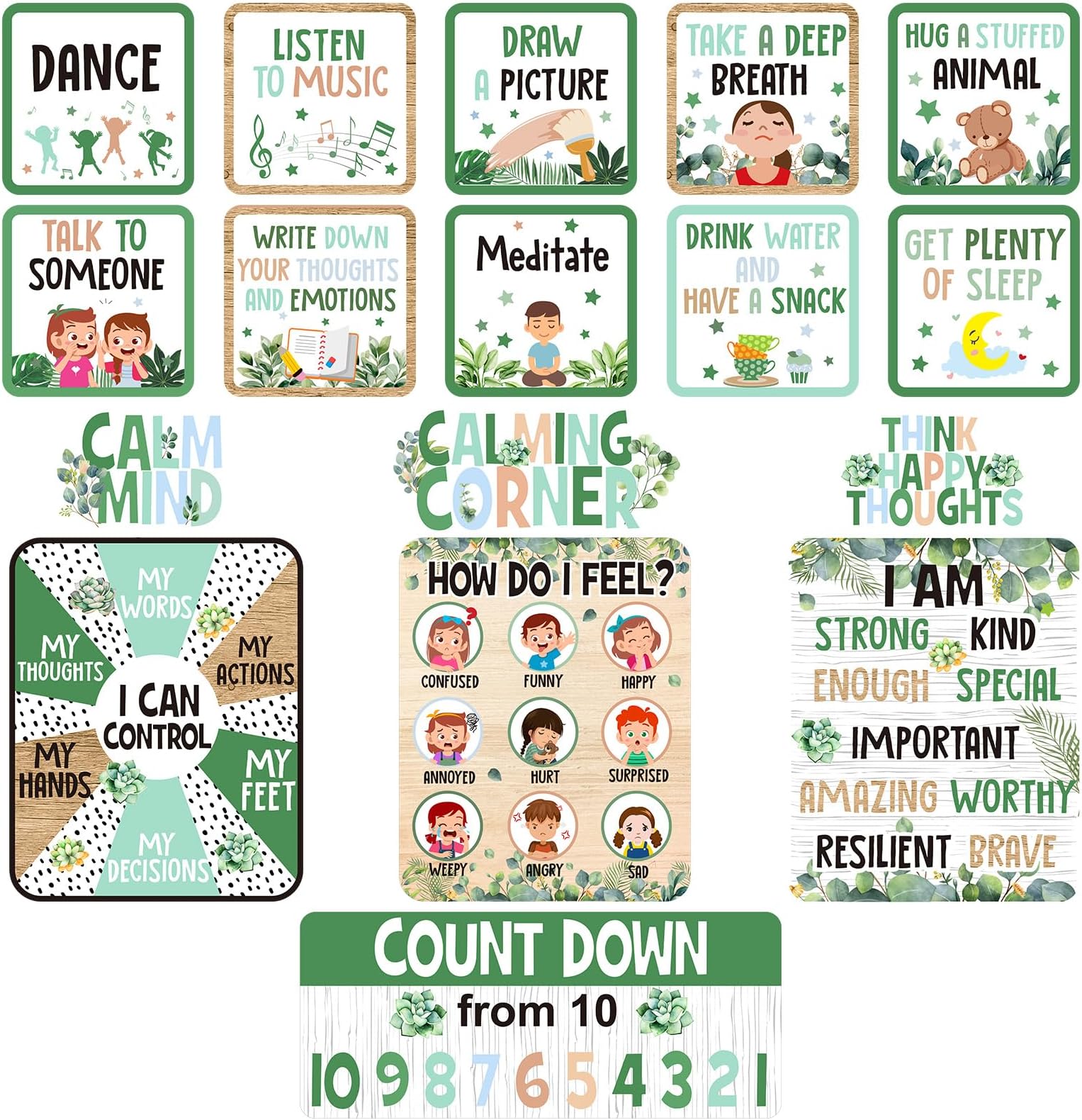 Amazon.com: Harloon 20 Pcs Calming Corner Classroom Posters Mental ...