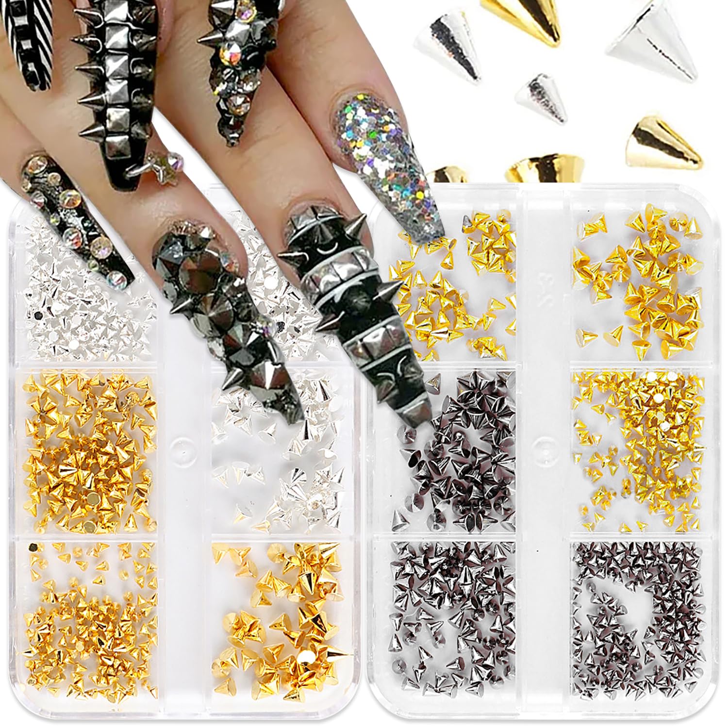 Amazon.com: SILPECWEE 2 Boxes Punk Cone Spike Nail Studs 3D Goth Nail ...
