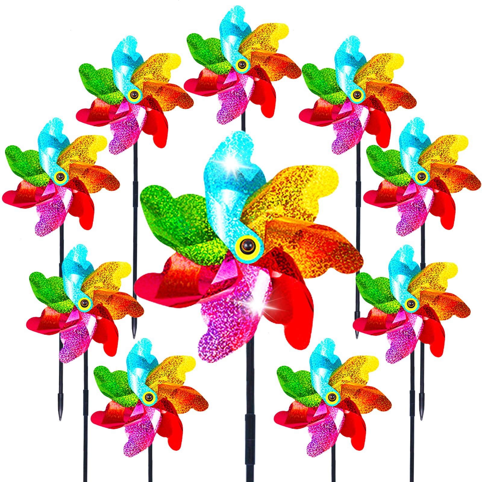 timecity 10 PCS Pinwheels Rainbow Wind Spinners Reflective Windmills ...