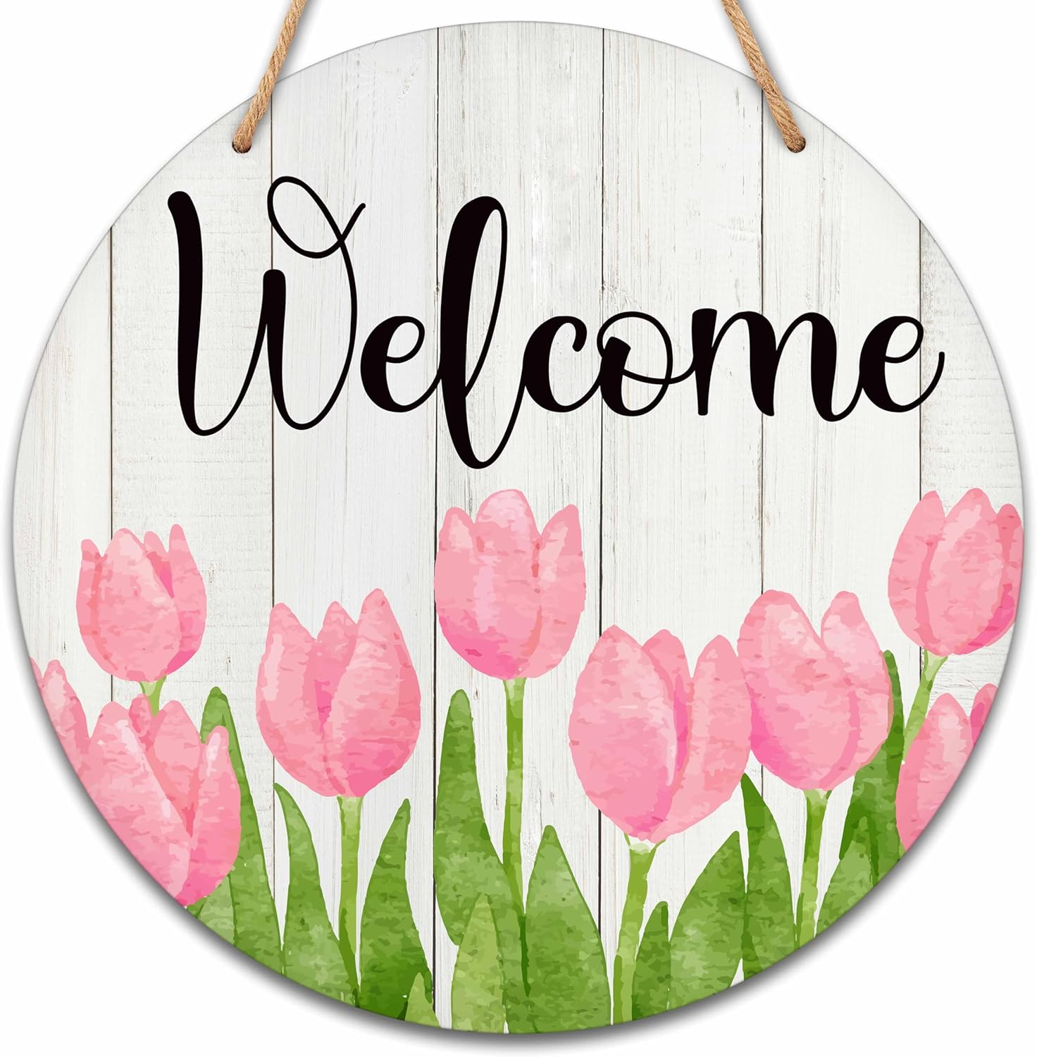 Amazon.com : Welcome Sign for Front Door, Spring Round Hanging Sign ...