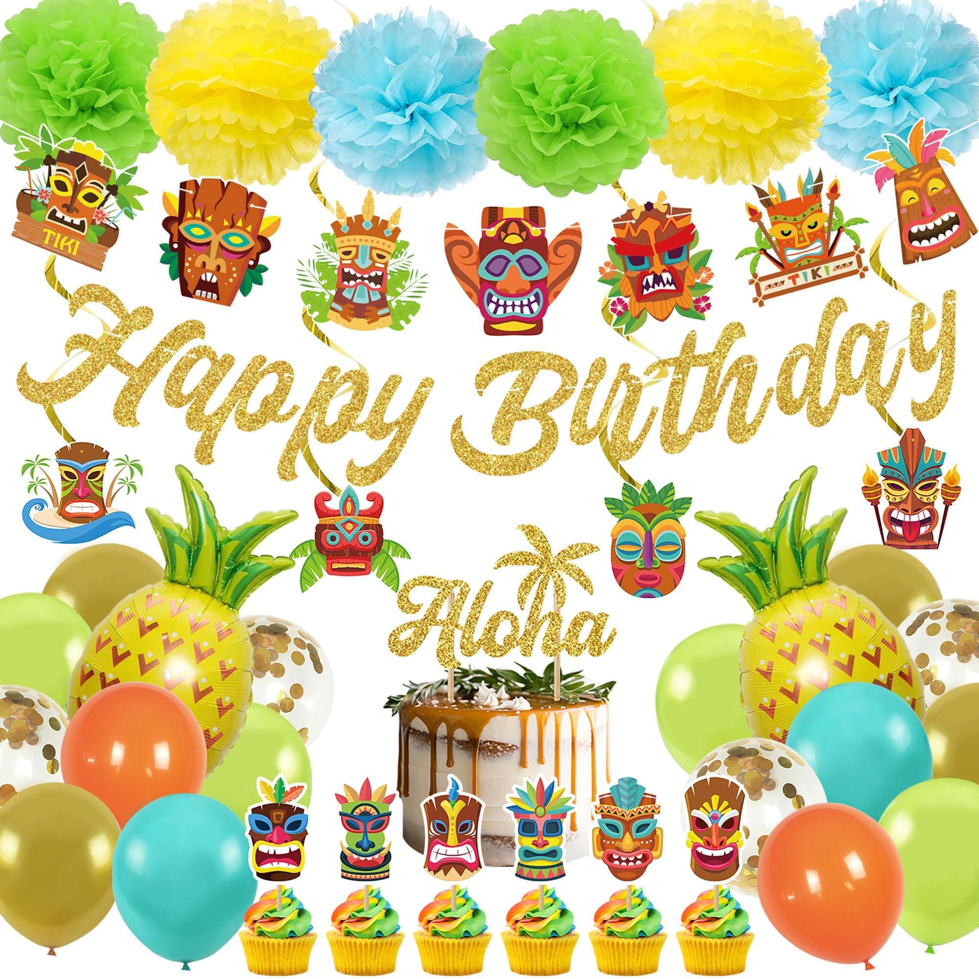 Amazon.com: 32pcs Hawaiian Aloha Party Decorations, Hawaiian Aloha ...