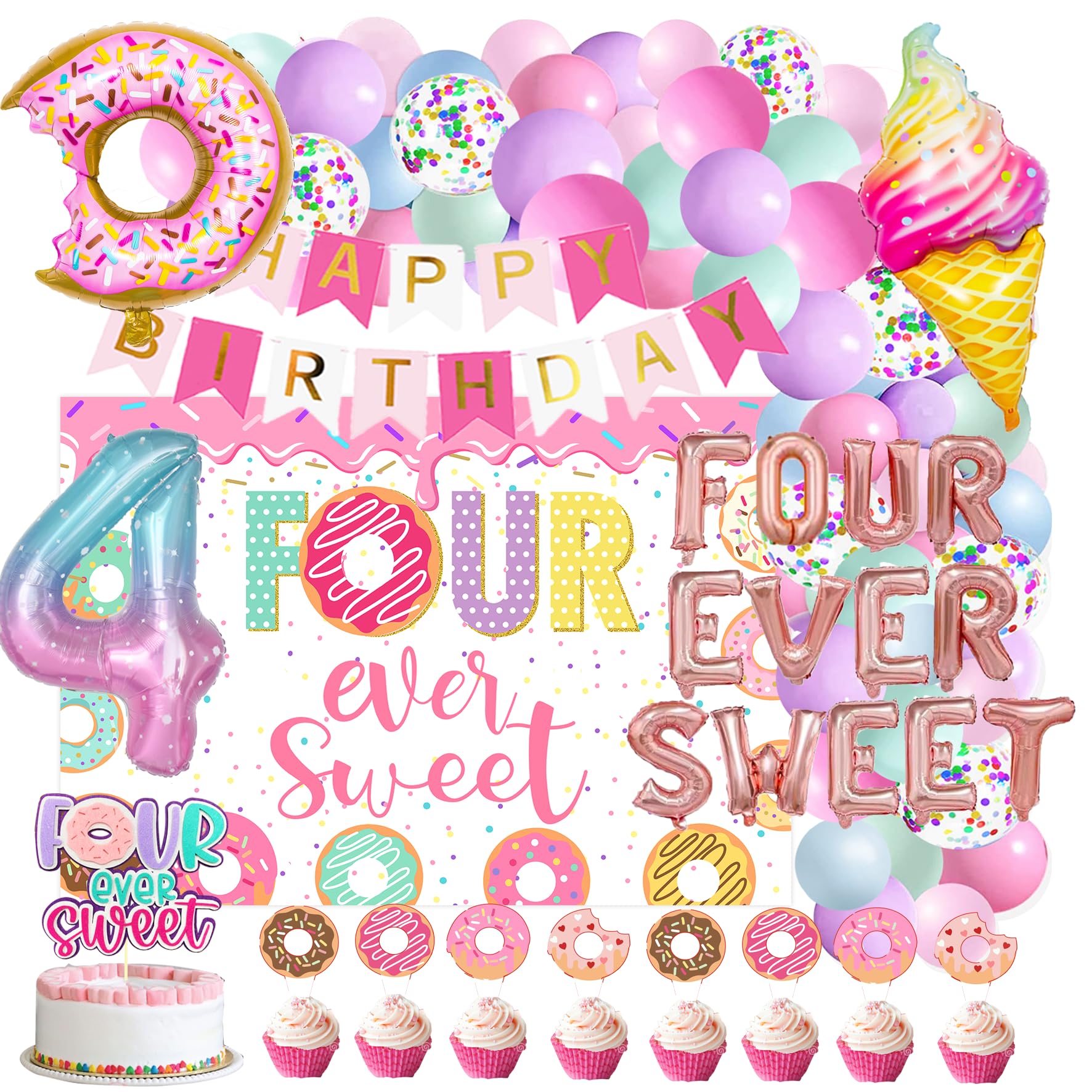 Amazon.com: Four Ever Sweet Birthday Decorations, 4th Birthday ...