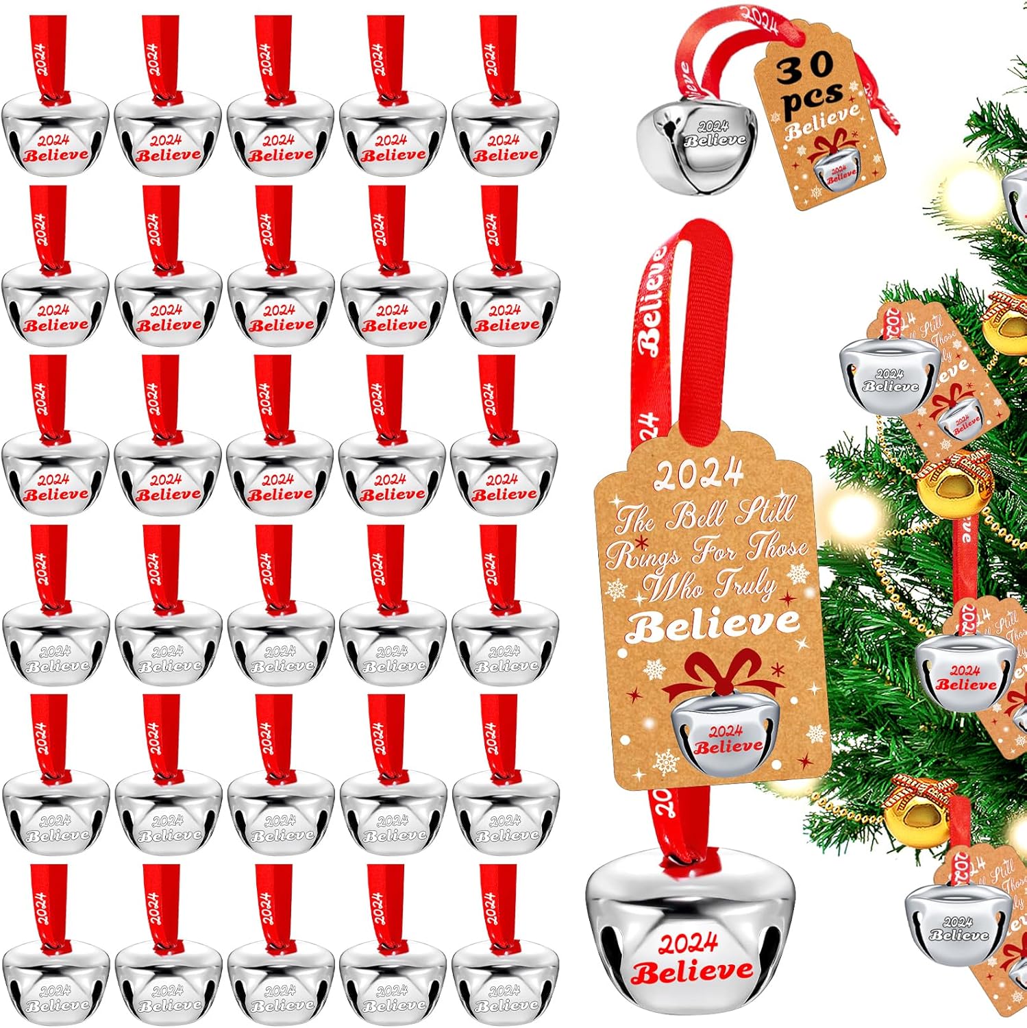 Amazon.com: 30 Sets Christmas Bells Decor Christmas Believe Bell ...