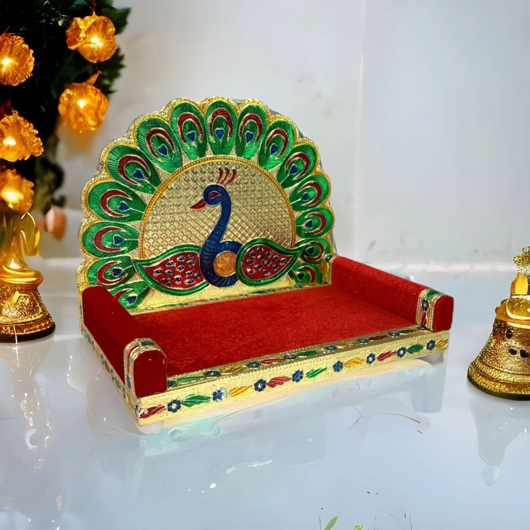 Buy LOVENSPIRE Peacock Wooden Laddu Gopal Sinhasan for Pooja Mandir Kanha Ji Singhasan Krishna ...