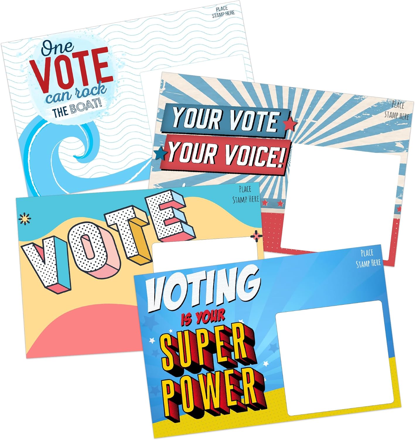 Amazon.com : T MARIE 400 Bulk Voter Postcards 4x6-4 Vibrant Designs ...