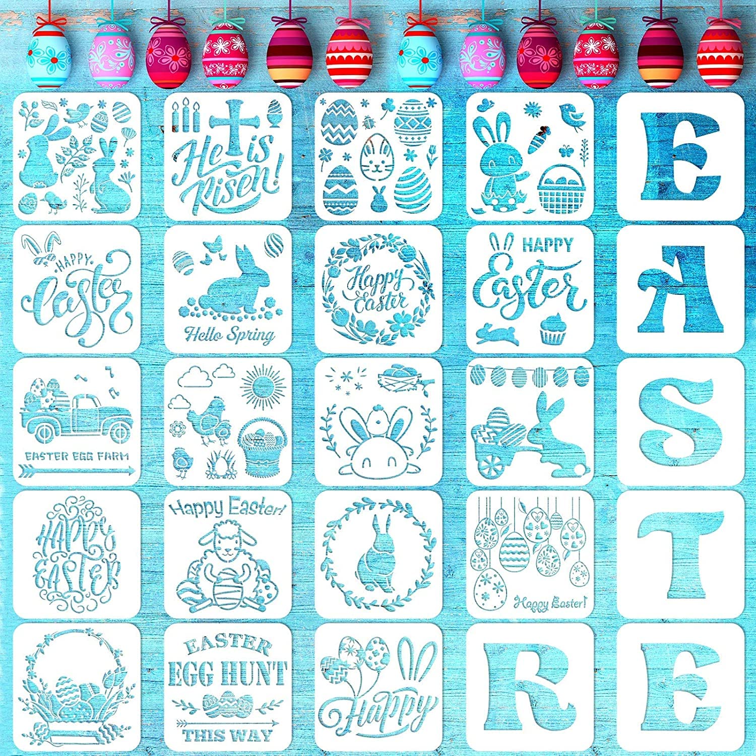 Amazon.com: 25 Pieces Easter Stencils Easter Theme Templates Reusable ...
