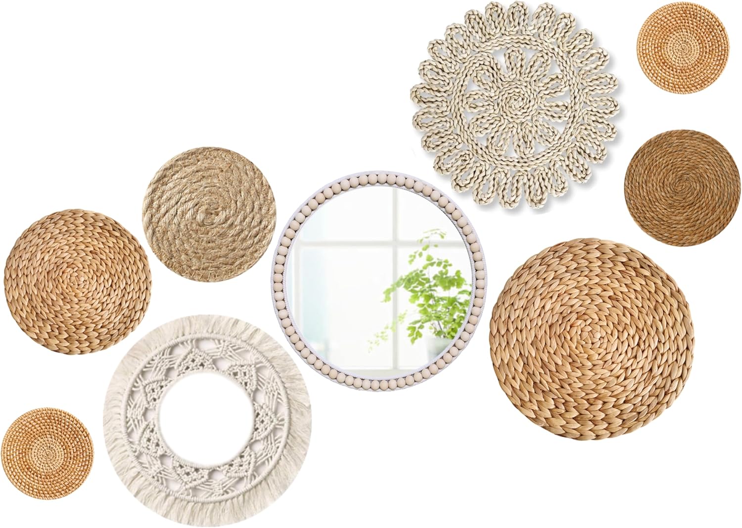 Amazon.com: ALYBSOO Boho Wall Mirror Decor, Boho Wall Basket Decor Set ...