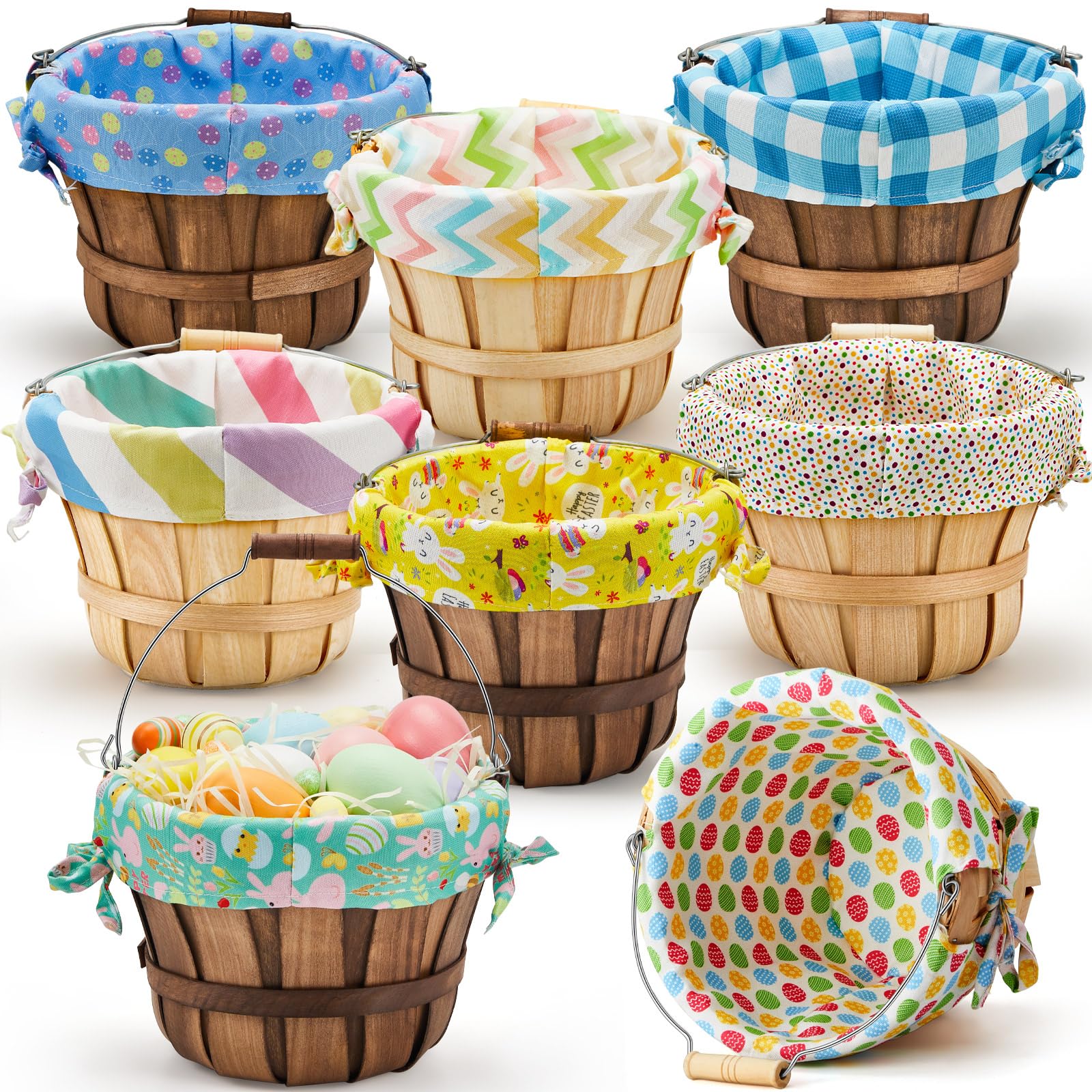 Amazon.com: 8 Set Easter Basket with Handle Natural Wooden Bunny Easter ...