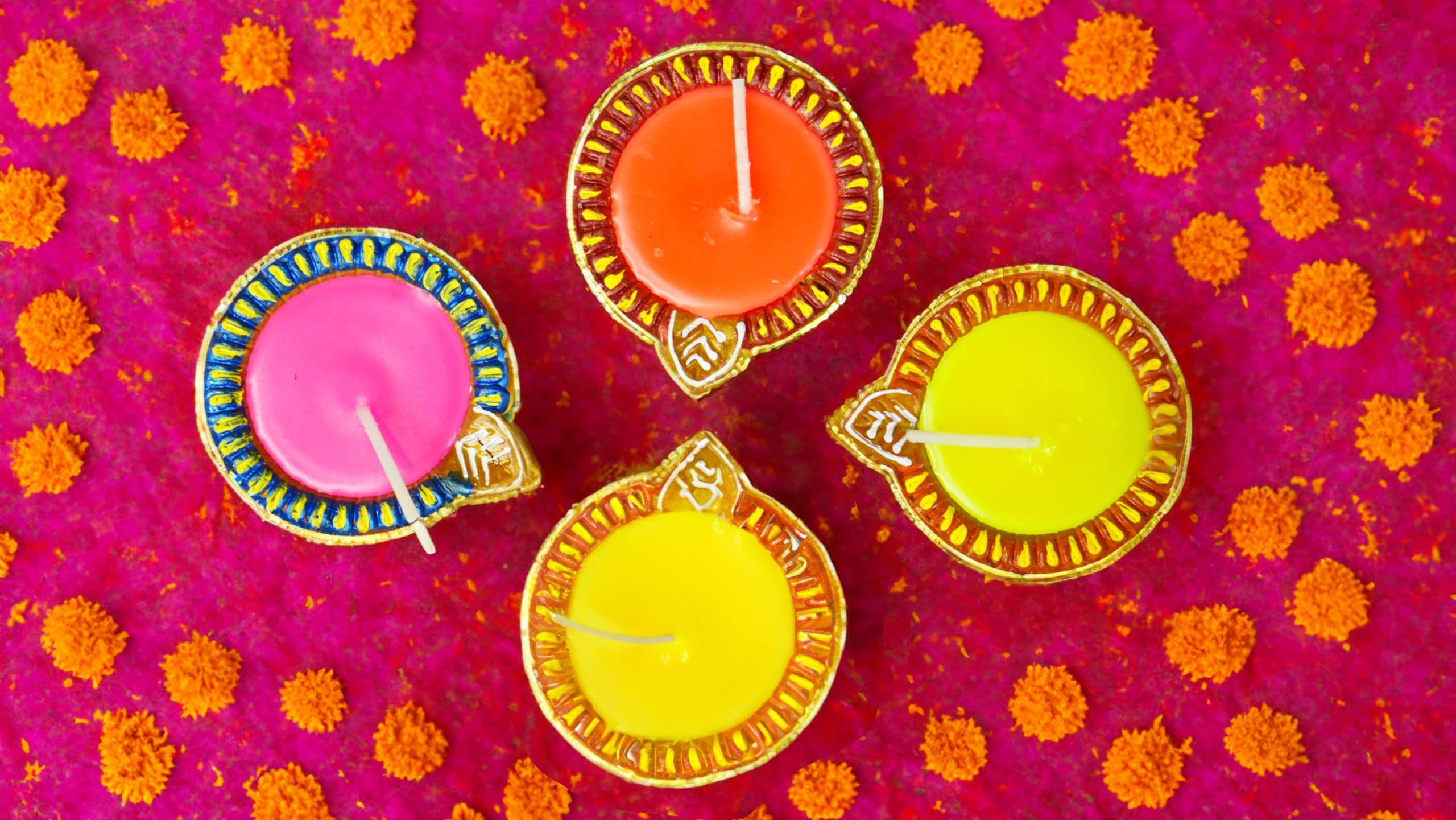 Colorful Clay Diya Set AVADOR Handmade Clay Diya - 12 Inch Traditional ...