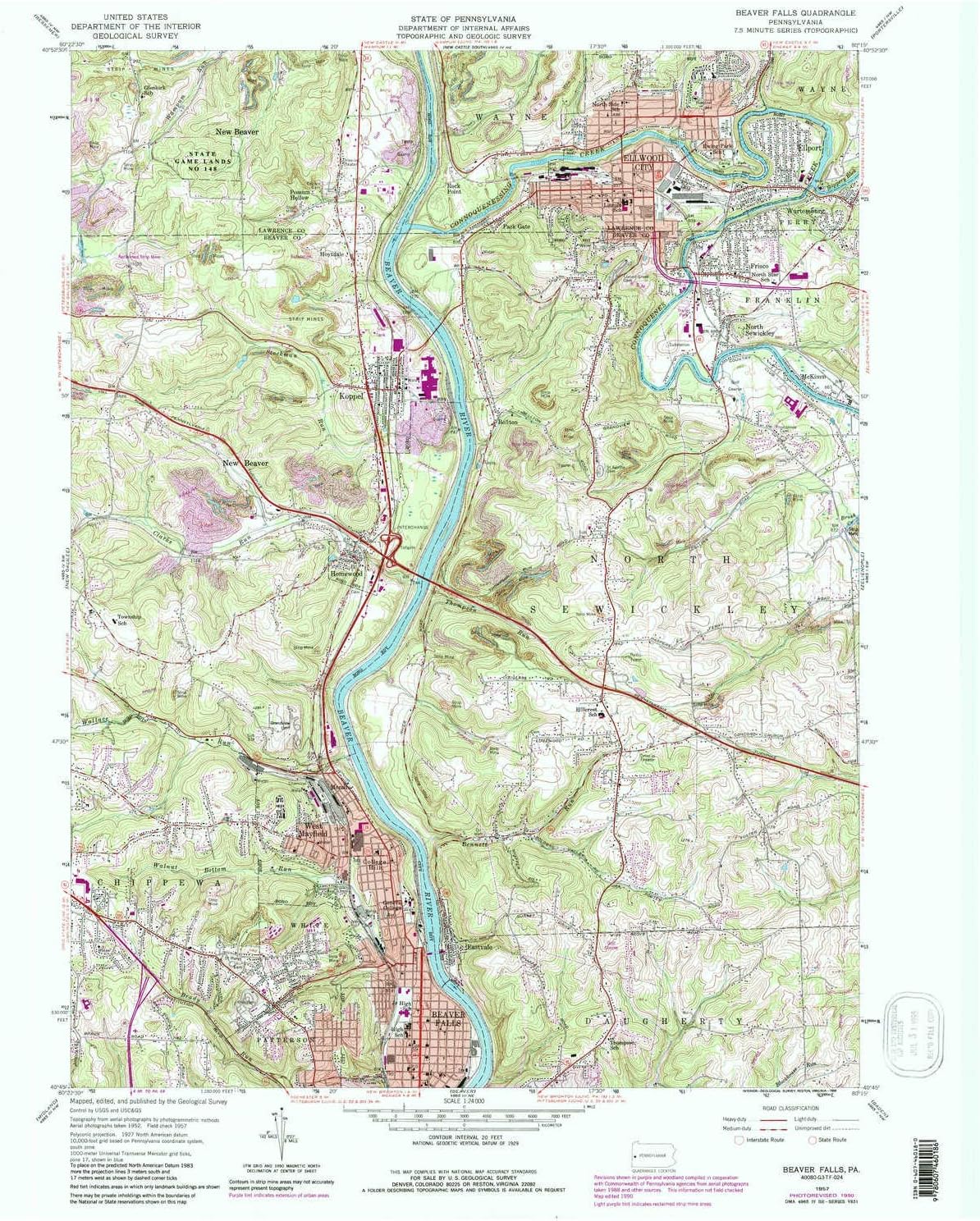 Amazon.com : YellowMaps Beaver Falls PA topo map, 1:24000 Scale, 7.5 X ...