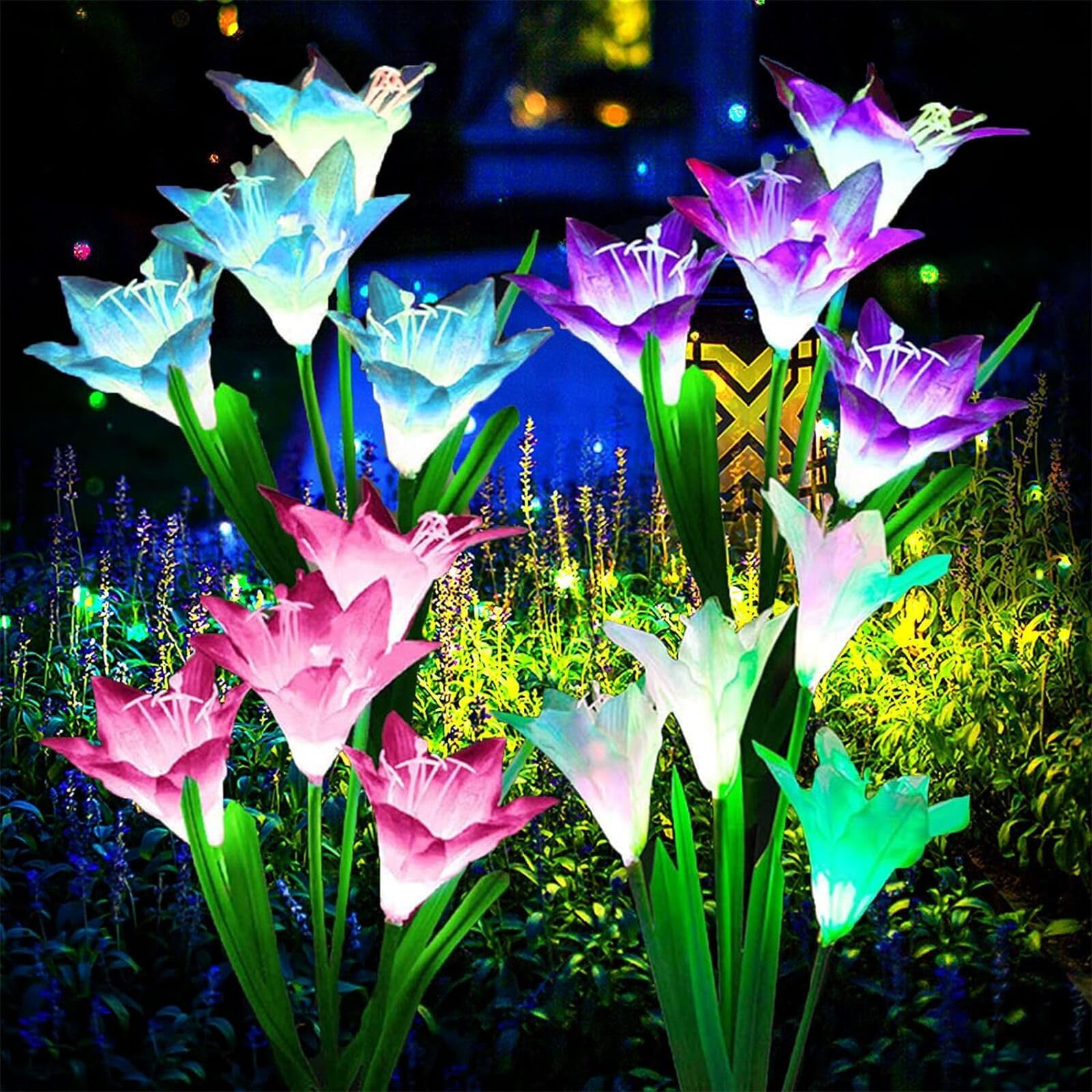 XVZ Solar Lily Flowers Lights - 4 Pack Outdoor LED with 7 Color ...