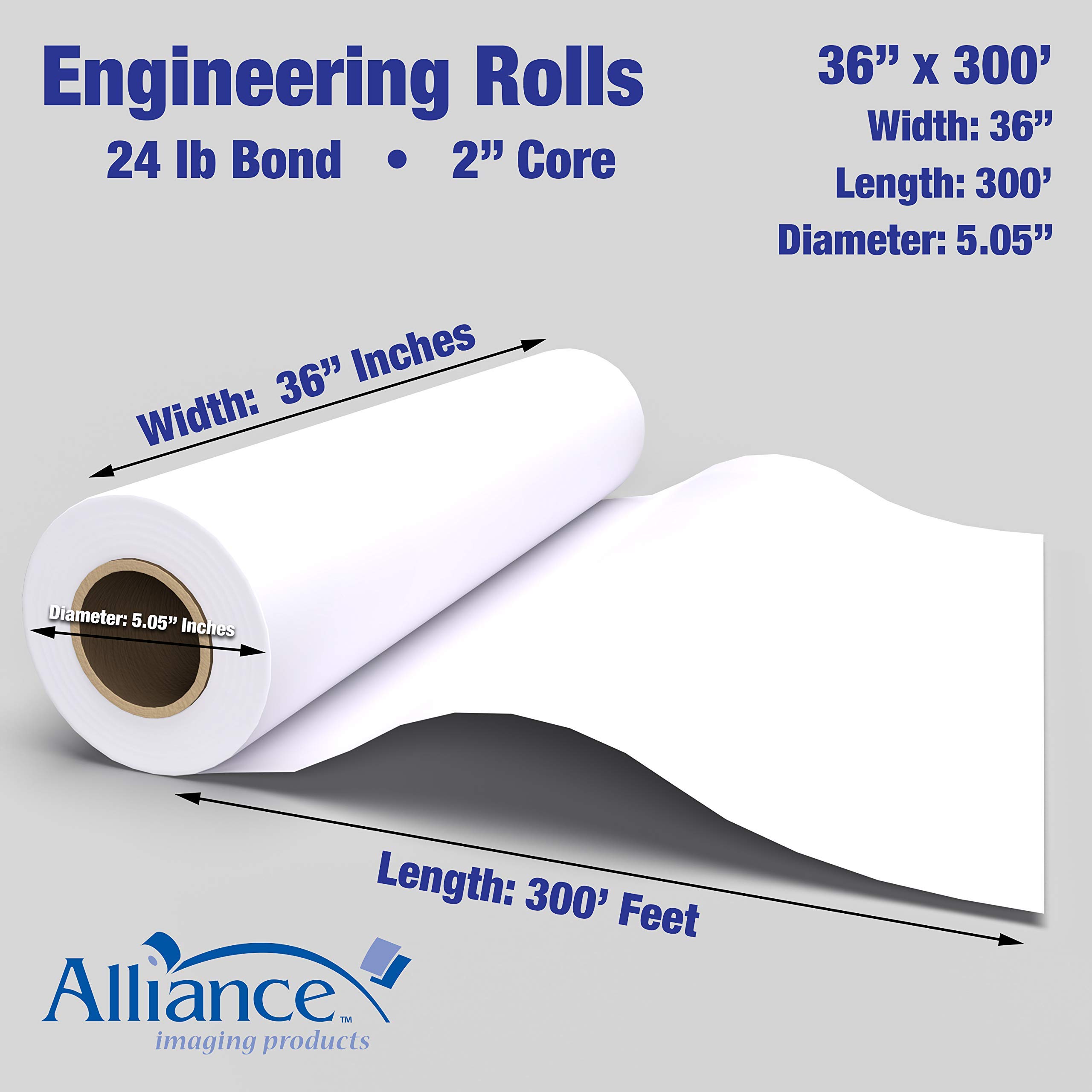 Alliance Wide Format Paper CAD Bond Rolls (20lb | 4 Rolls, 36 In x 300 ...