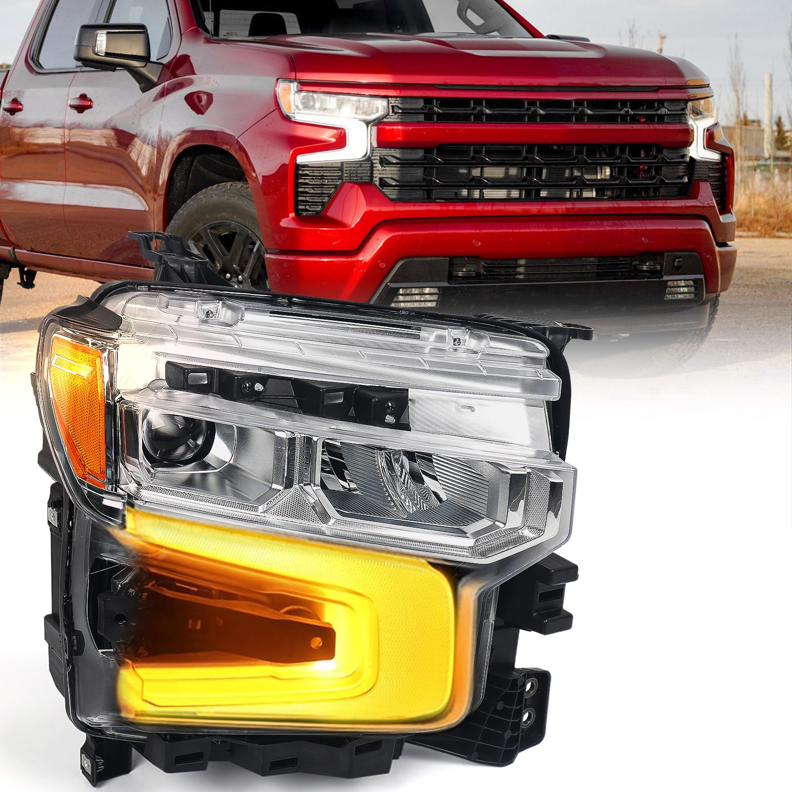 Amazon.com: VLINCAR Full LED Headlight Compatible with Chevy Silverado ...