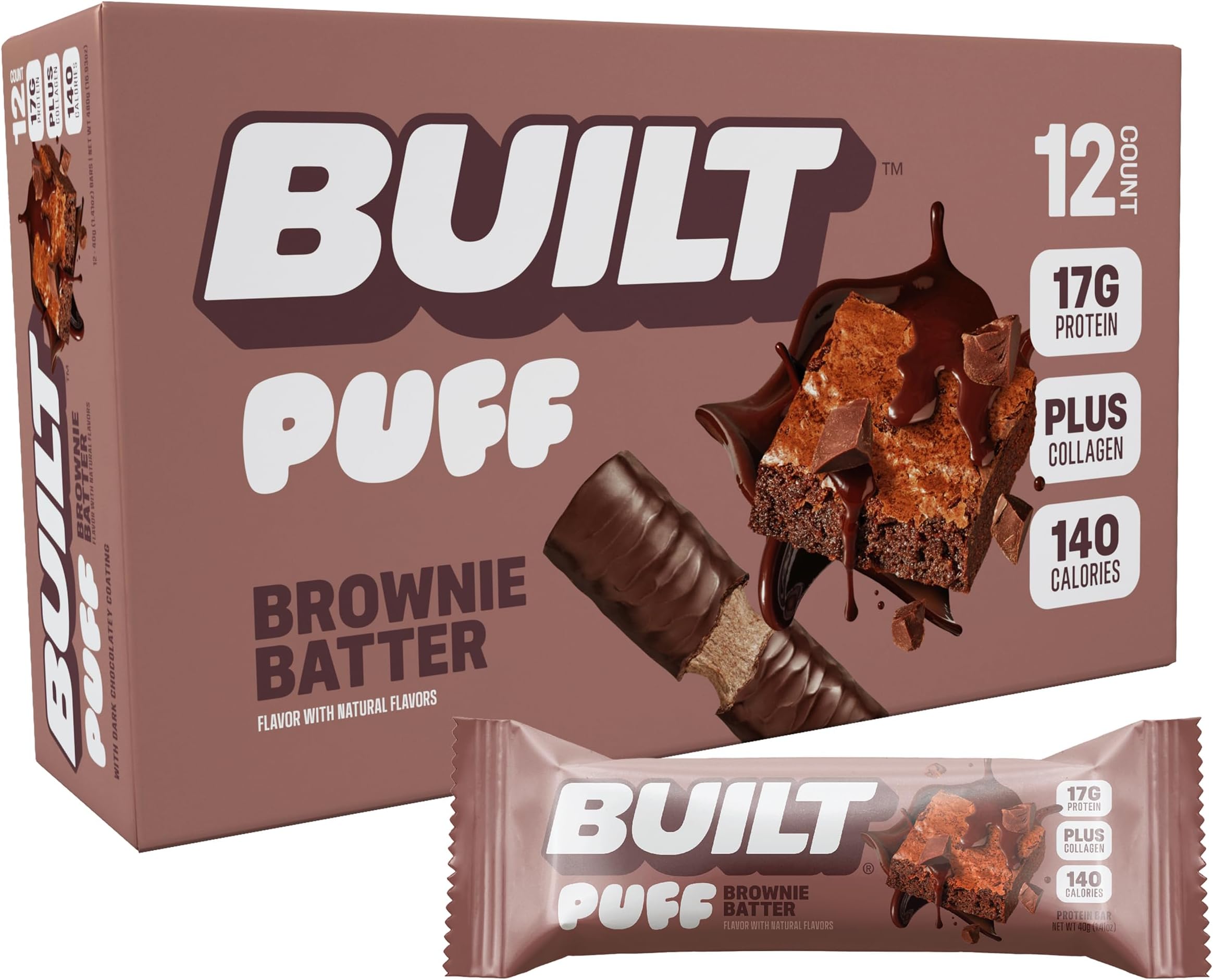 Amazon.com : Built Bar, Puff Protein Bars, Brownie Batter Puff, 17g ...