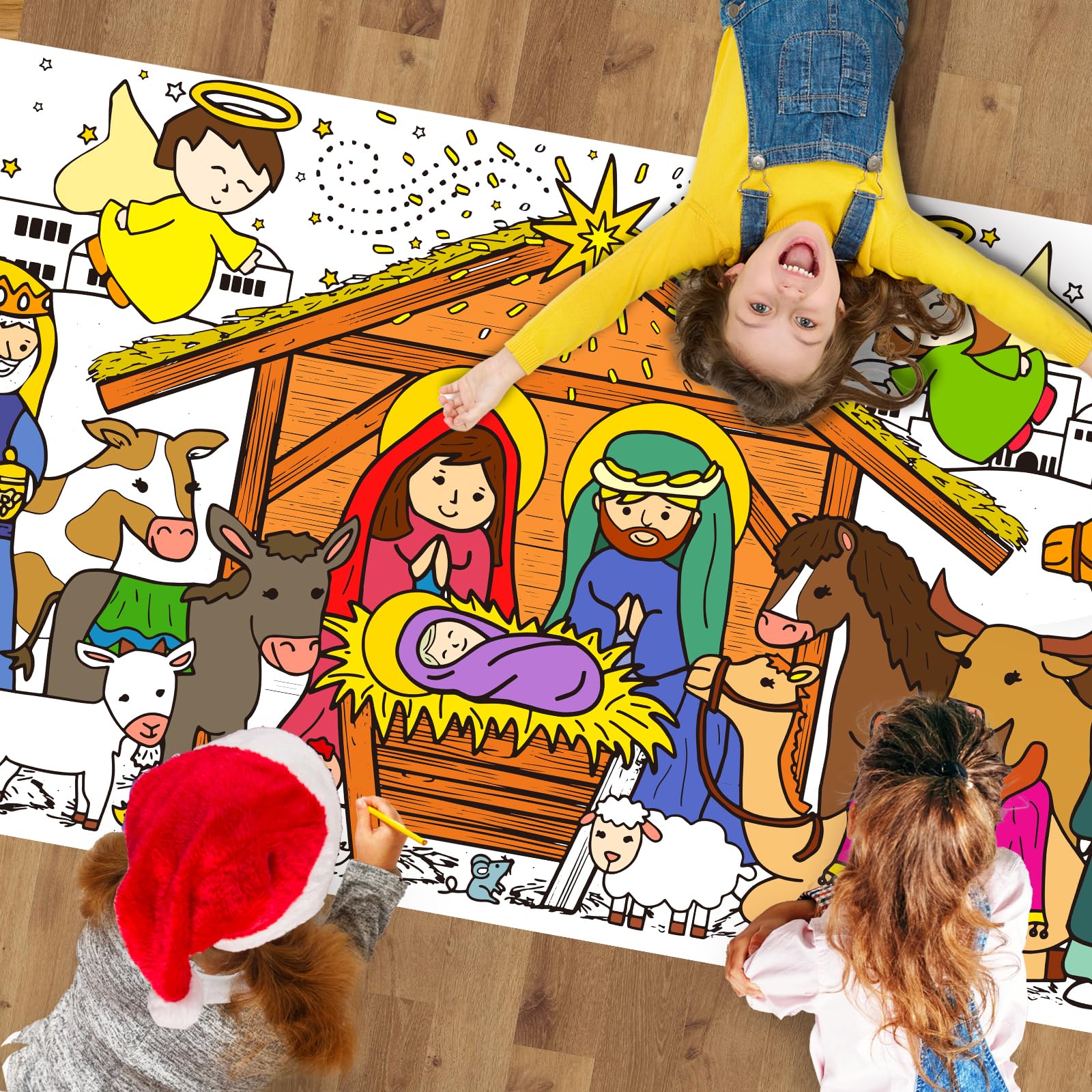 Amazon.com: Tetor Giant Nativity Scene Coloring Poster or Table Cover ...