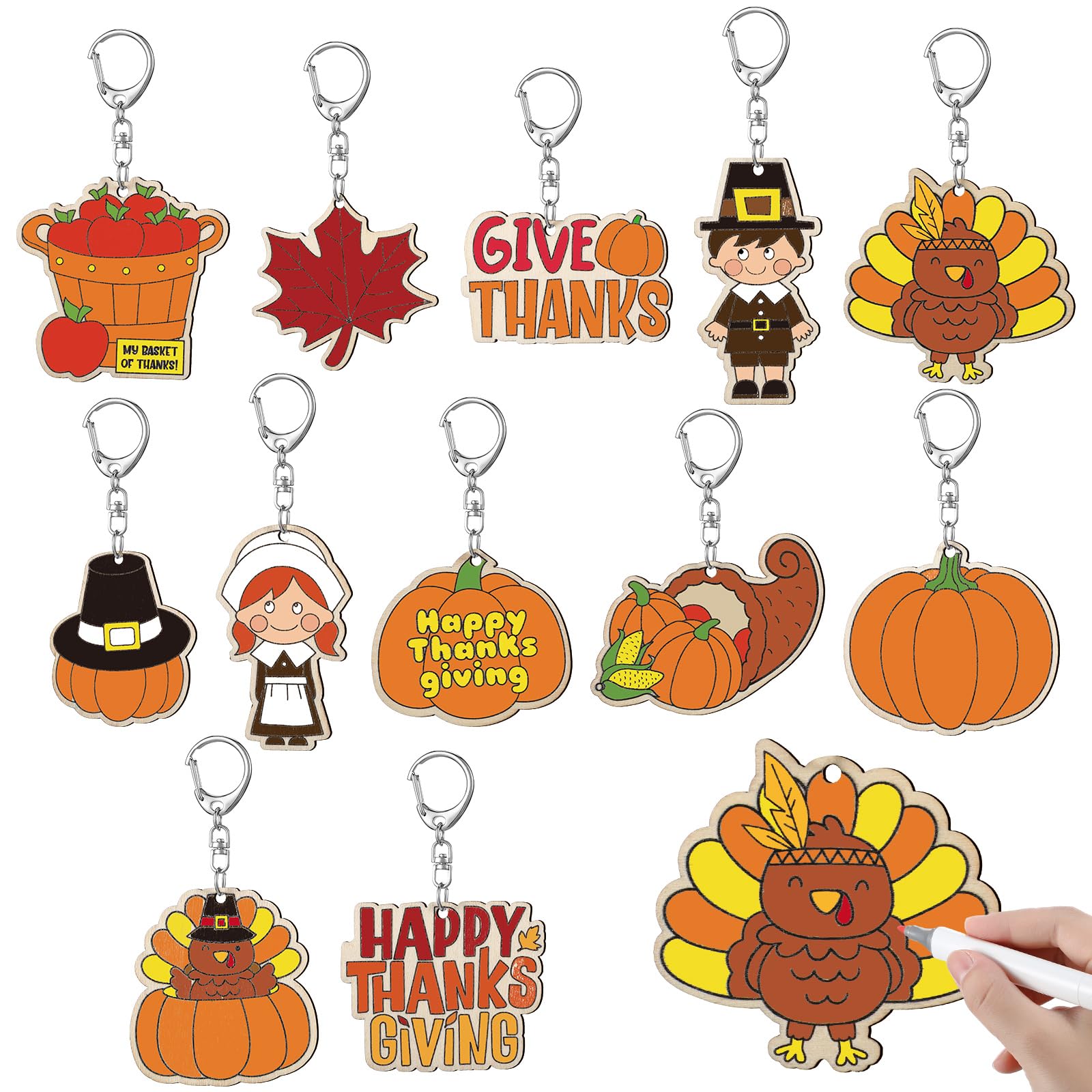 Amazon.com: RattanView 24 Pcs Thanksgiving Fall Craft Color Your Own ...