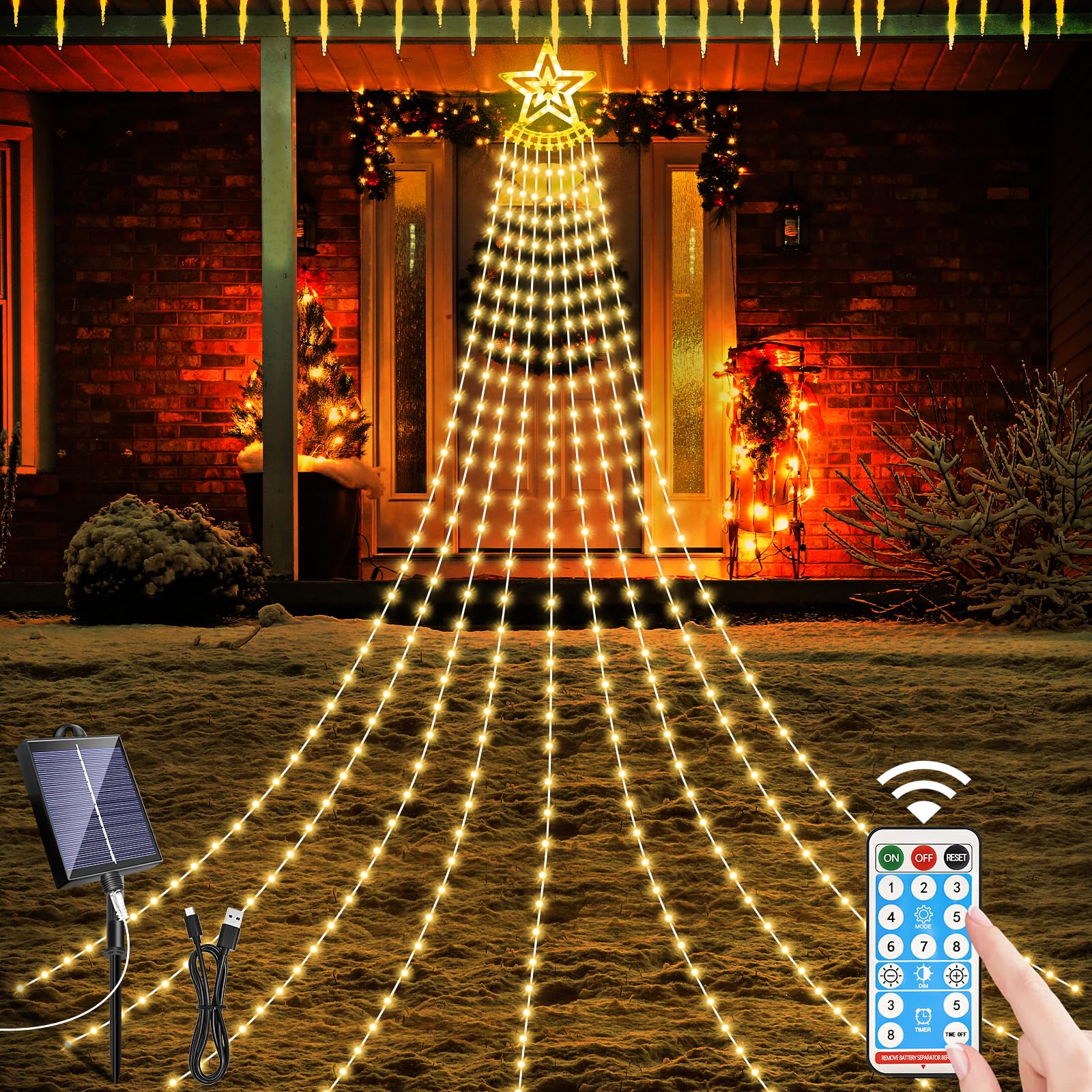 HELESIN Solar Outdoor Christmas Decorations Lights, 350LED Christmas ...