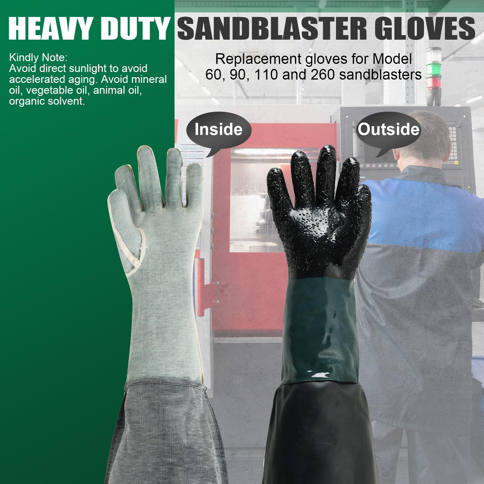 Snapklik.com : DASBET Rubber Sandblasting Gloves 23.6" Heavy Duty ...