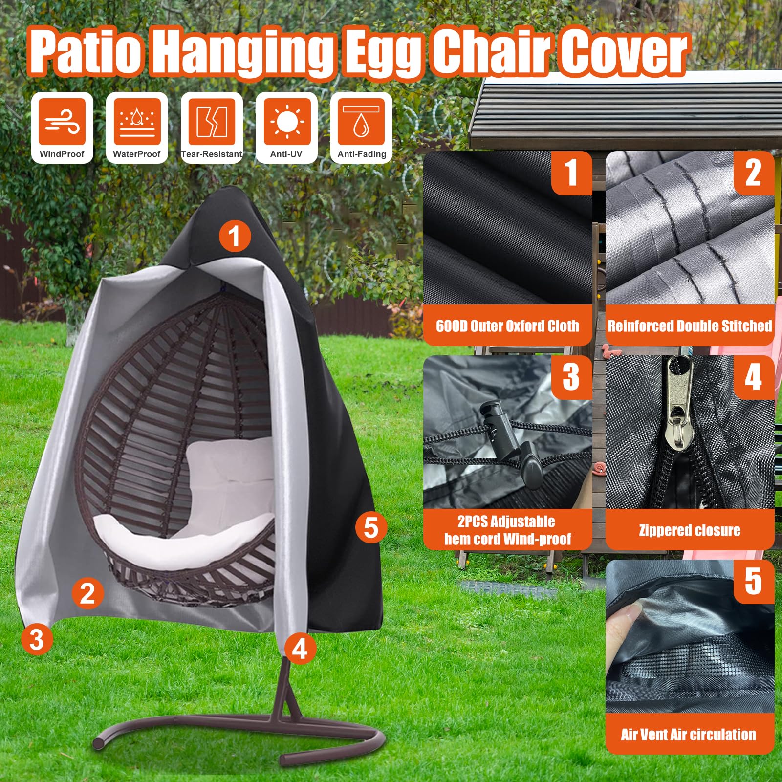 Snapklik.com : Likorlove Patio Hanging Egg Chair Cover, 75in H X 45in D ...