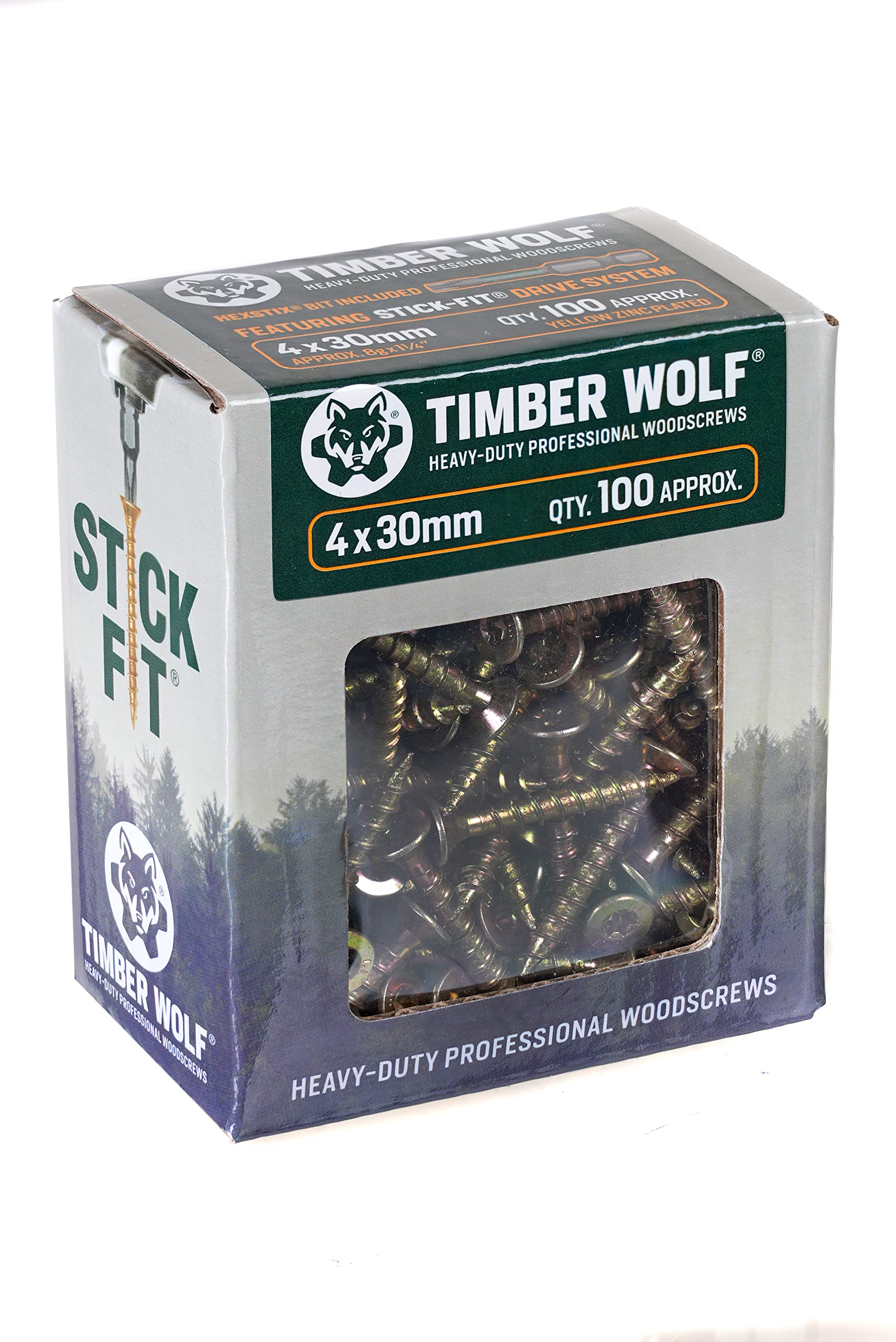 Timber TW40030 Wolf Woodscrews - 4.0 x 30mm - Box of 100, Zinc & Yellow ...