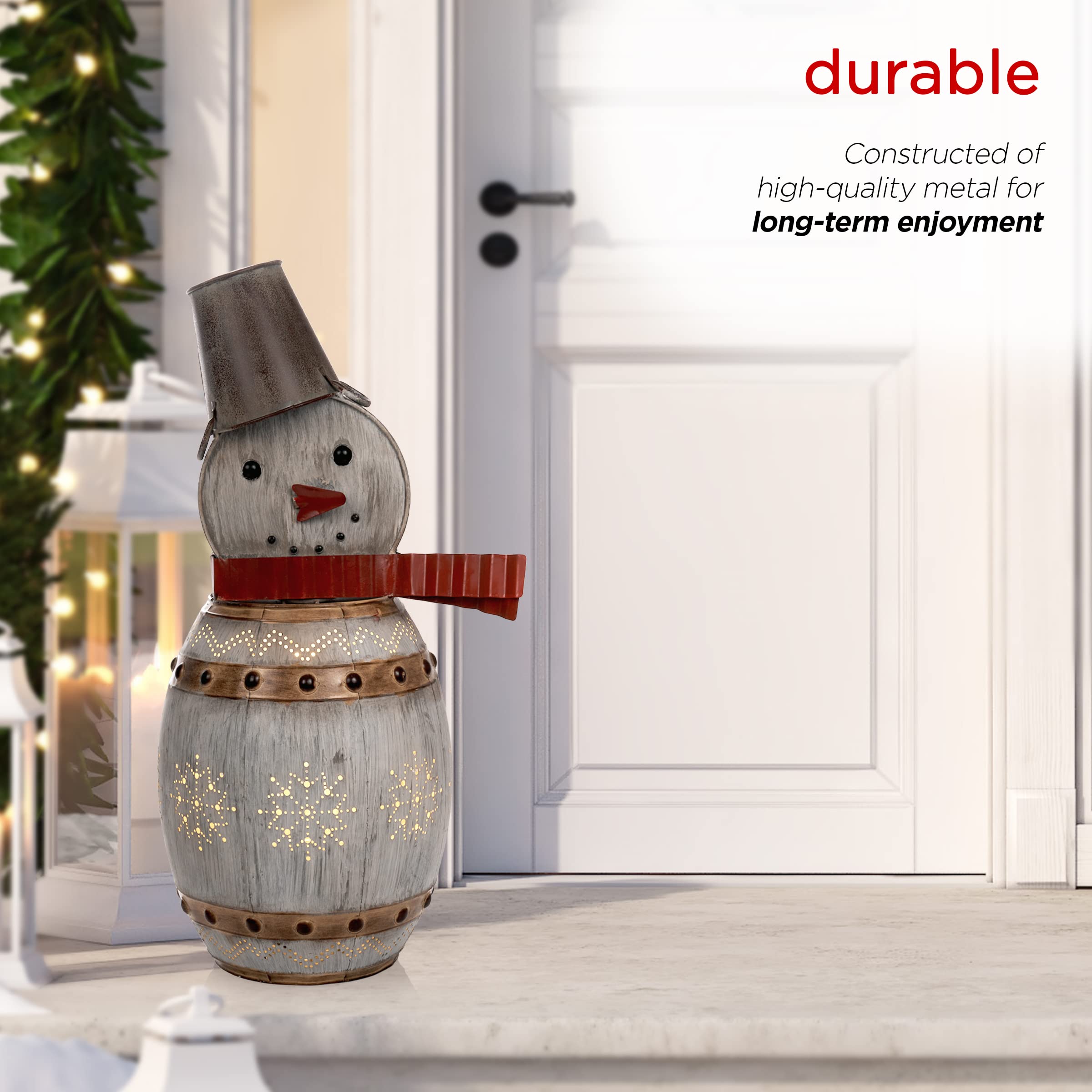 Alpine Corporation 30" H Indoor/Outdoor Metal Barrel Snowman Christmas ...