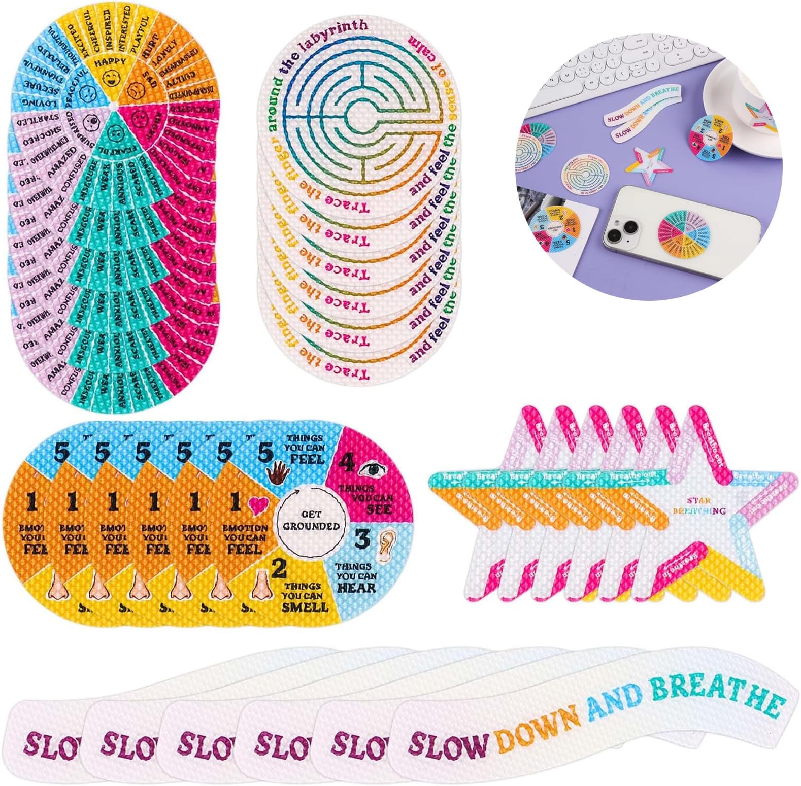 Eowppue 30 PCS Calm Strips - Textured Anxiety Stickers for Enhanced ...