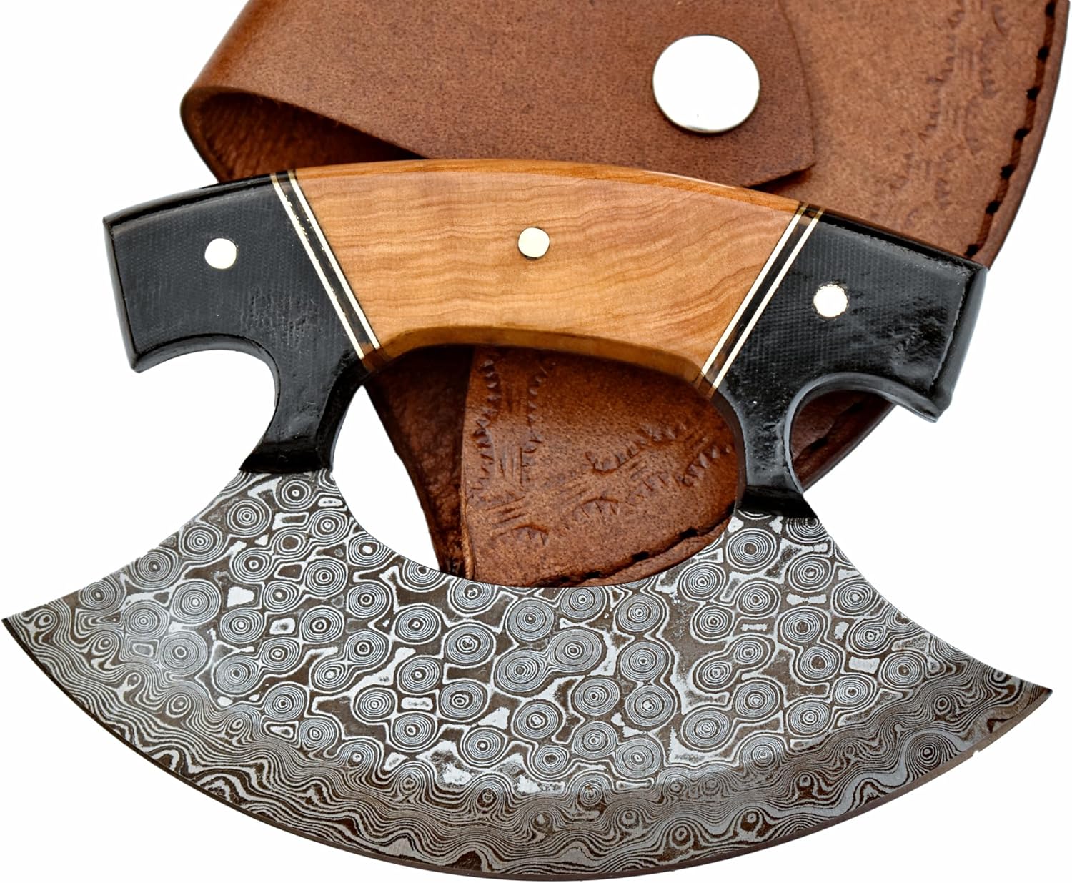 Amazon.com: Damascus Steel ULU knife with Sheath Handmade Pizza Cutter Alaska Ulu Knife Ulu ...