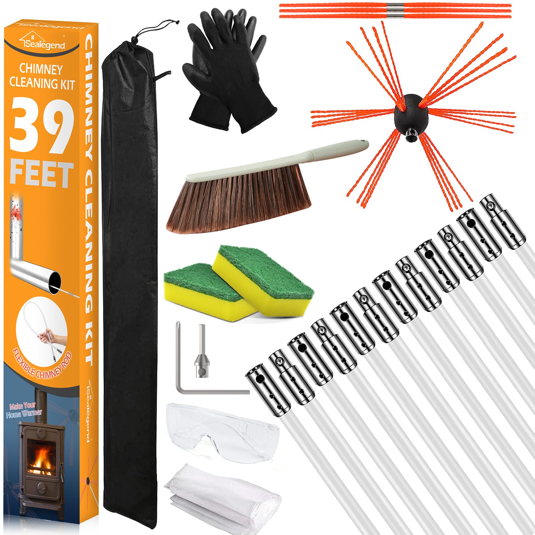 Amazon.com: Sealegend 39 Feet Chimney Sweep Kit Chimney Brush Chimney ...
